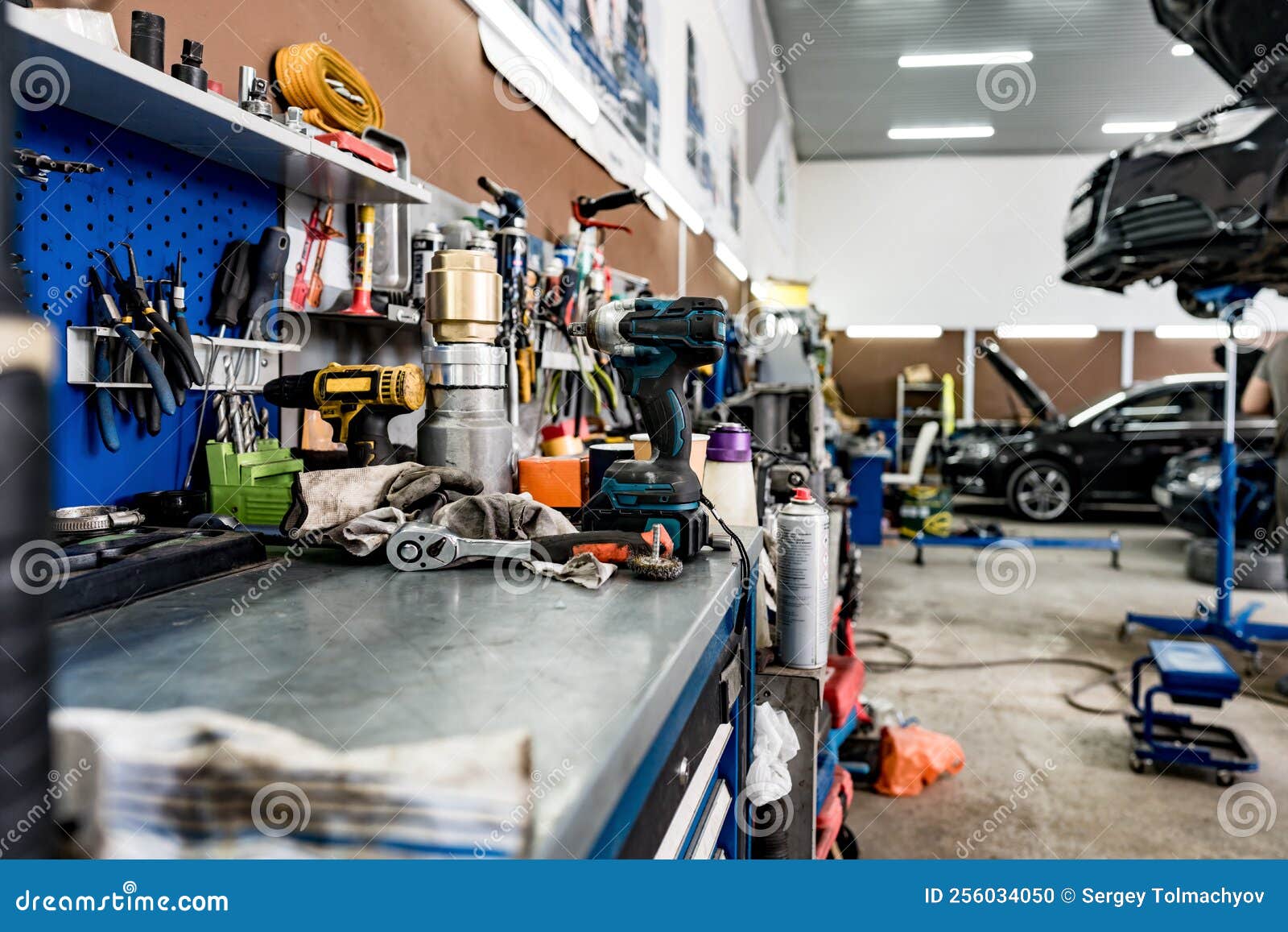 Large Workbench with Tools at Station for Vehicle Technical Servicing ...