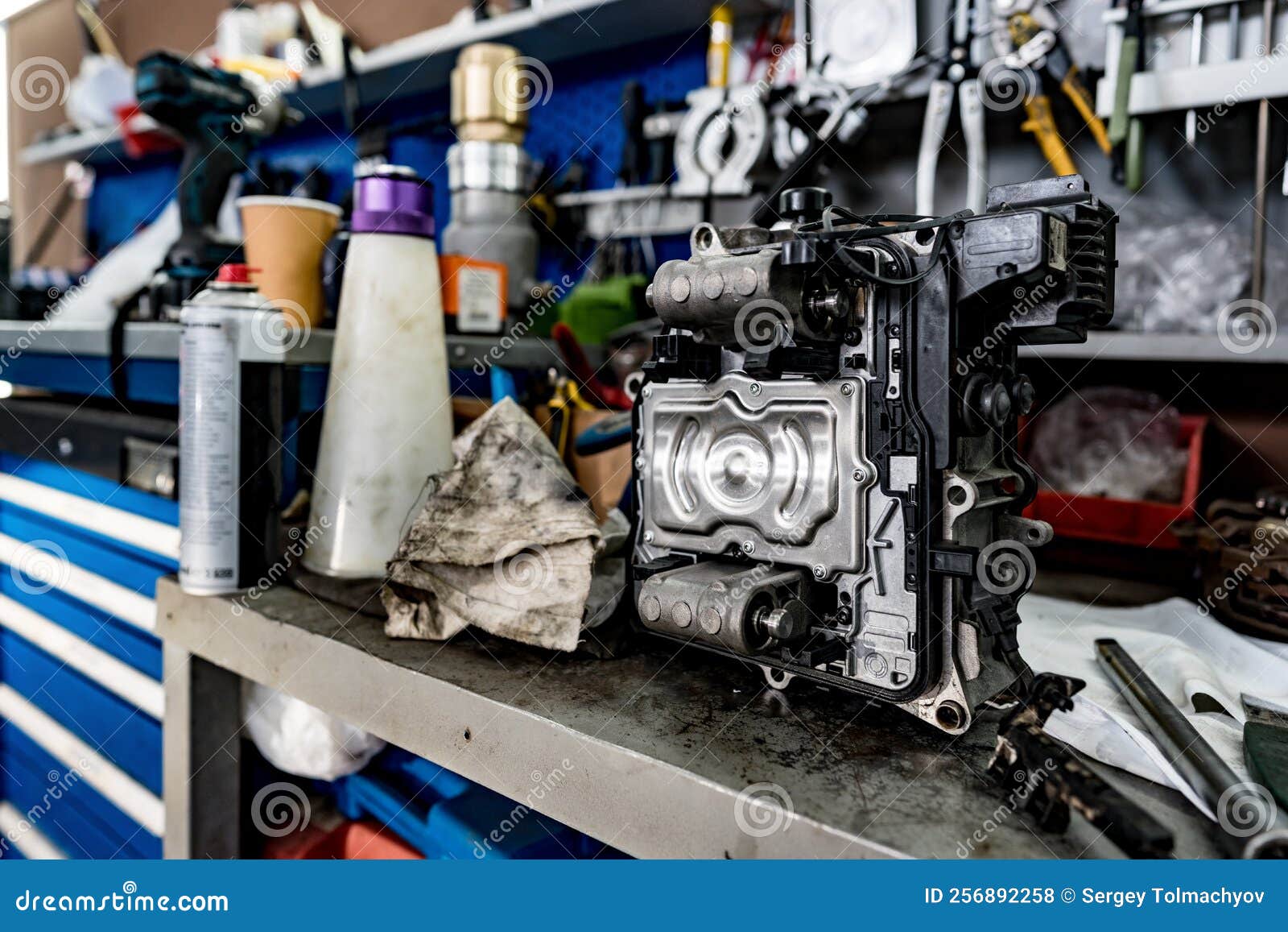 Large Workbench with Tools at Station for Vehicle Technical Servicing ...