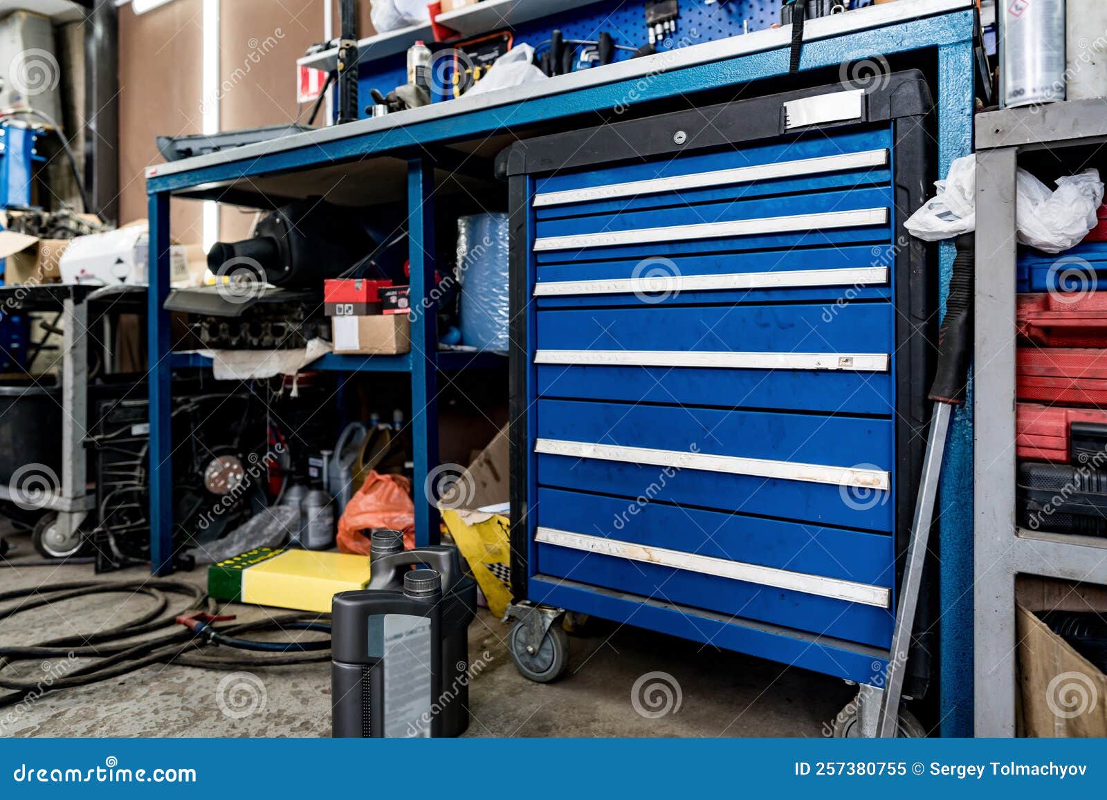 Large Workbench with Tools at Station for Vehicle Technical Servicing ...