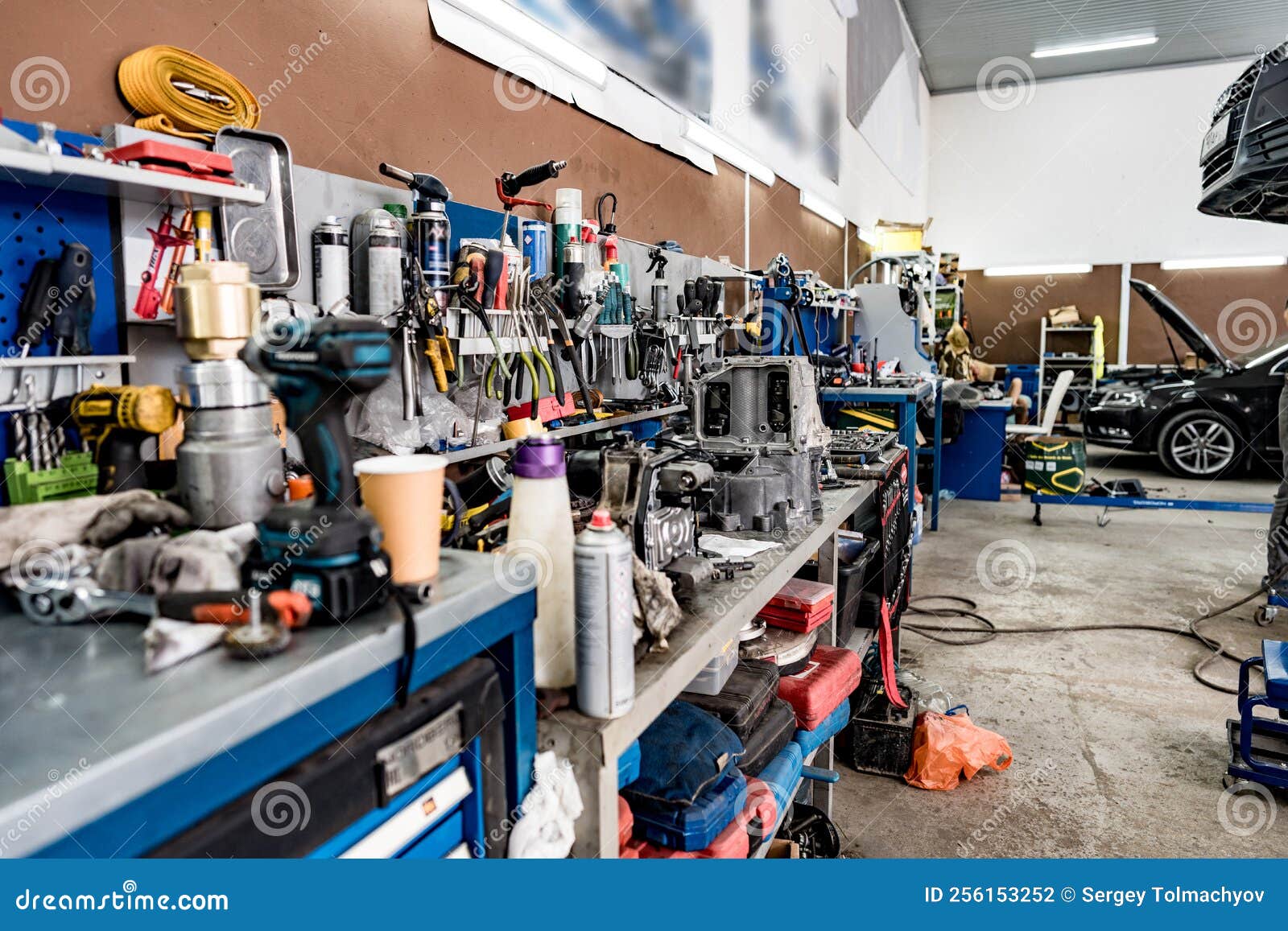 Large Workbench with Tools at Station for Vehicle Technical Servicing ...