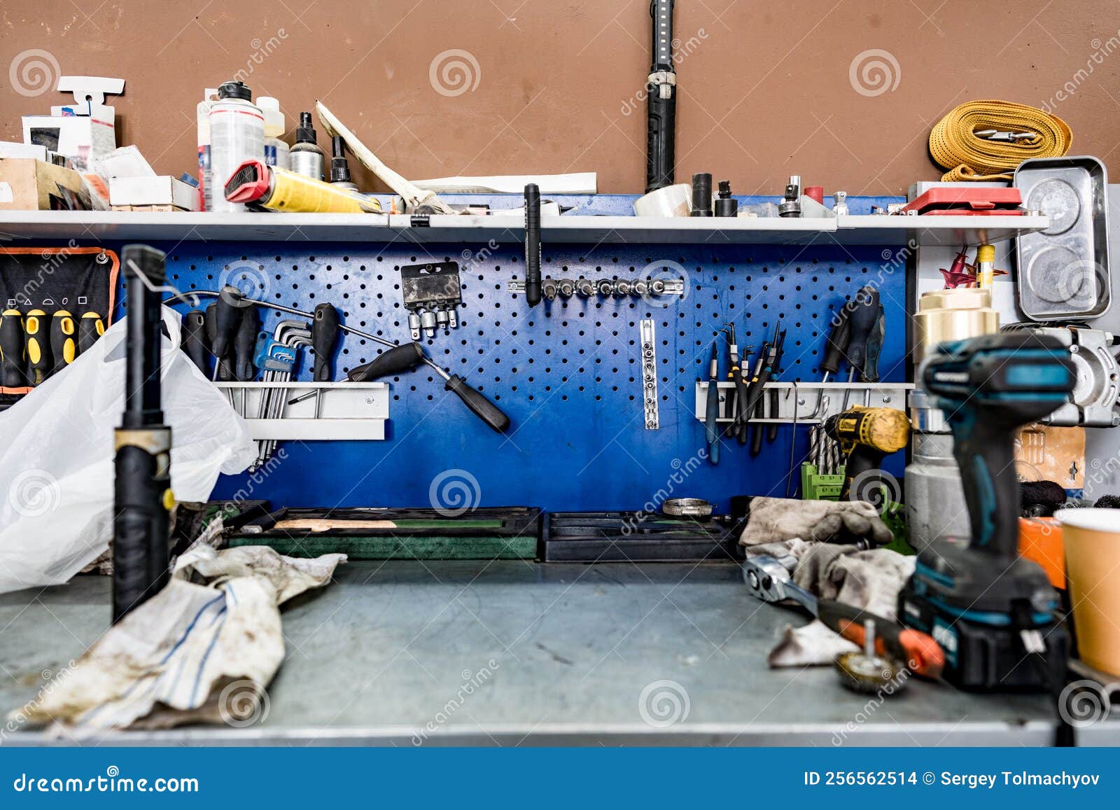 Large Workbench with Tools at Station for Vehicle Technical Servicing ...