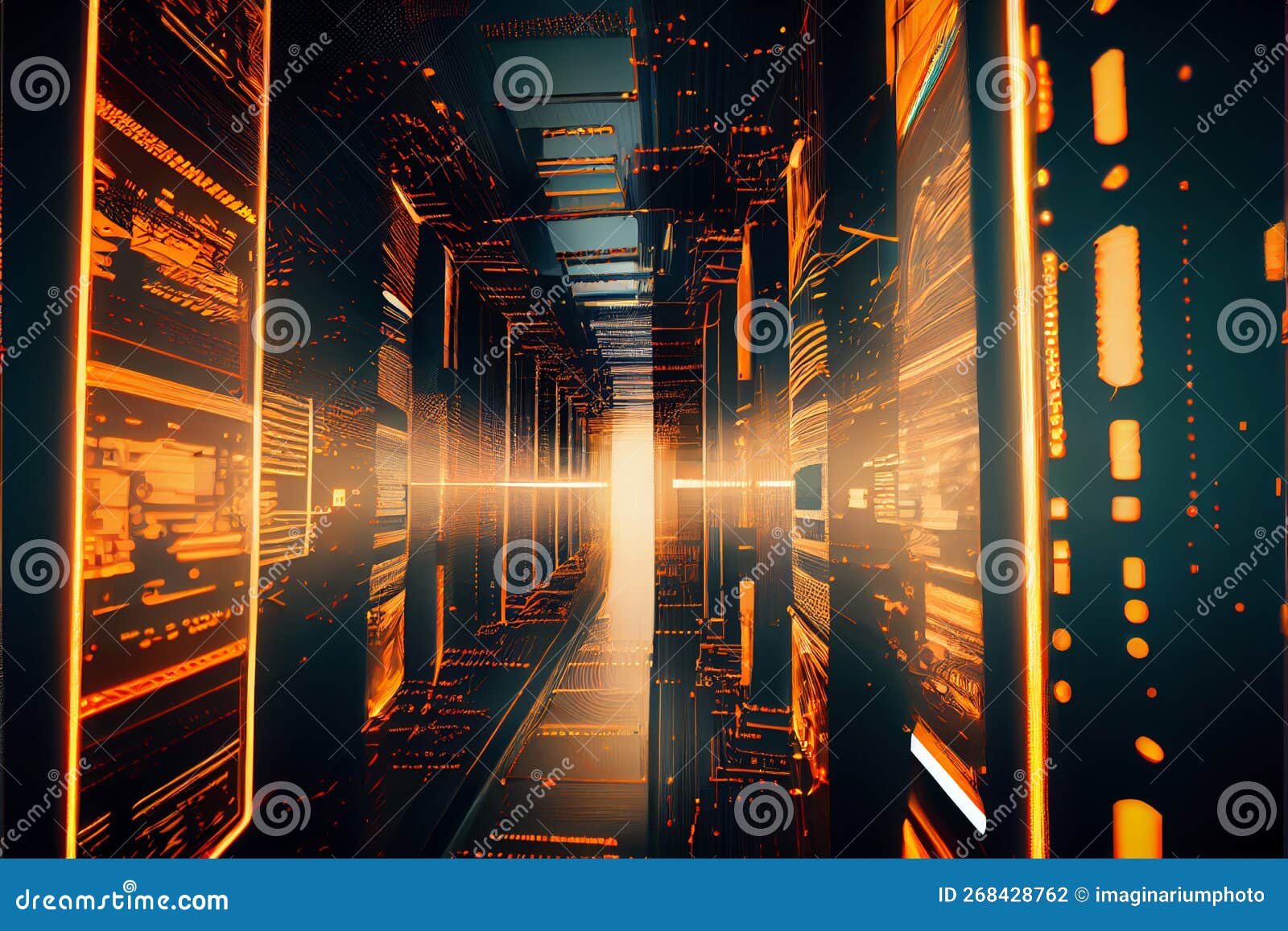 Large Working Data Center Full of Rack Servers and Supercomputers ...