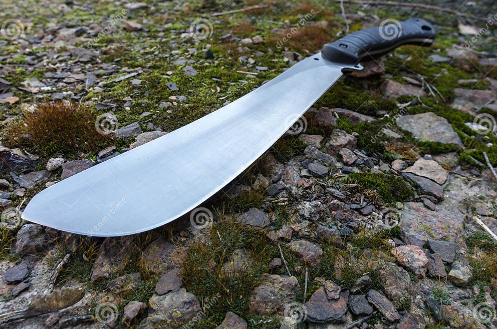 Large Working Knife. Photo of a Machete at an Angle Stock Image - Image ...