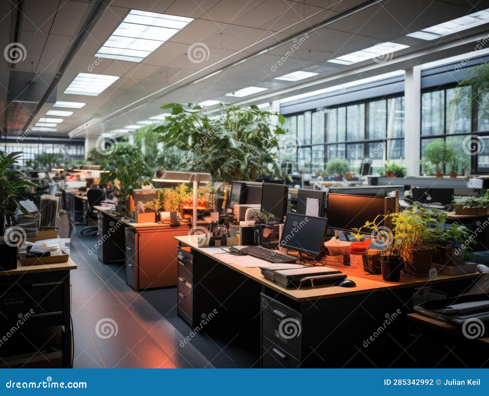 Large Workspace with Lockers and Sitstand Workstations Stock ...