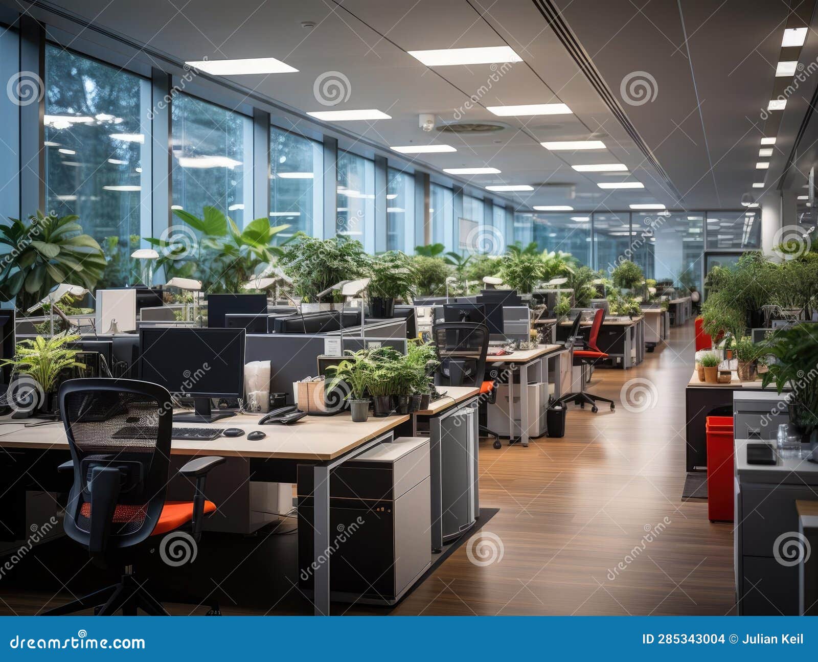 Large Workspace with Lockers and Sitstand Workstations Stock ...