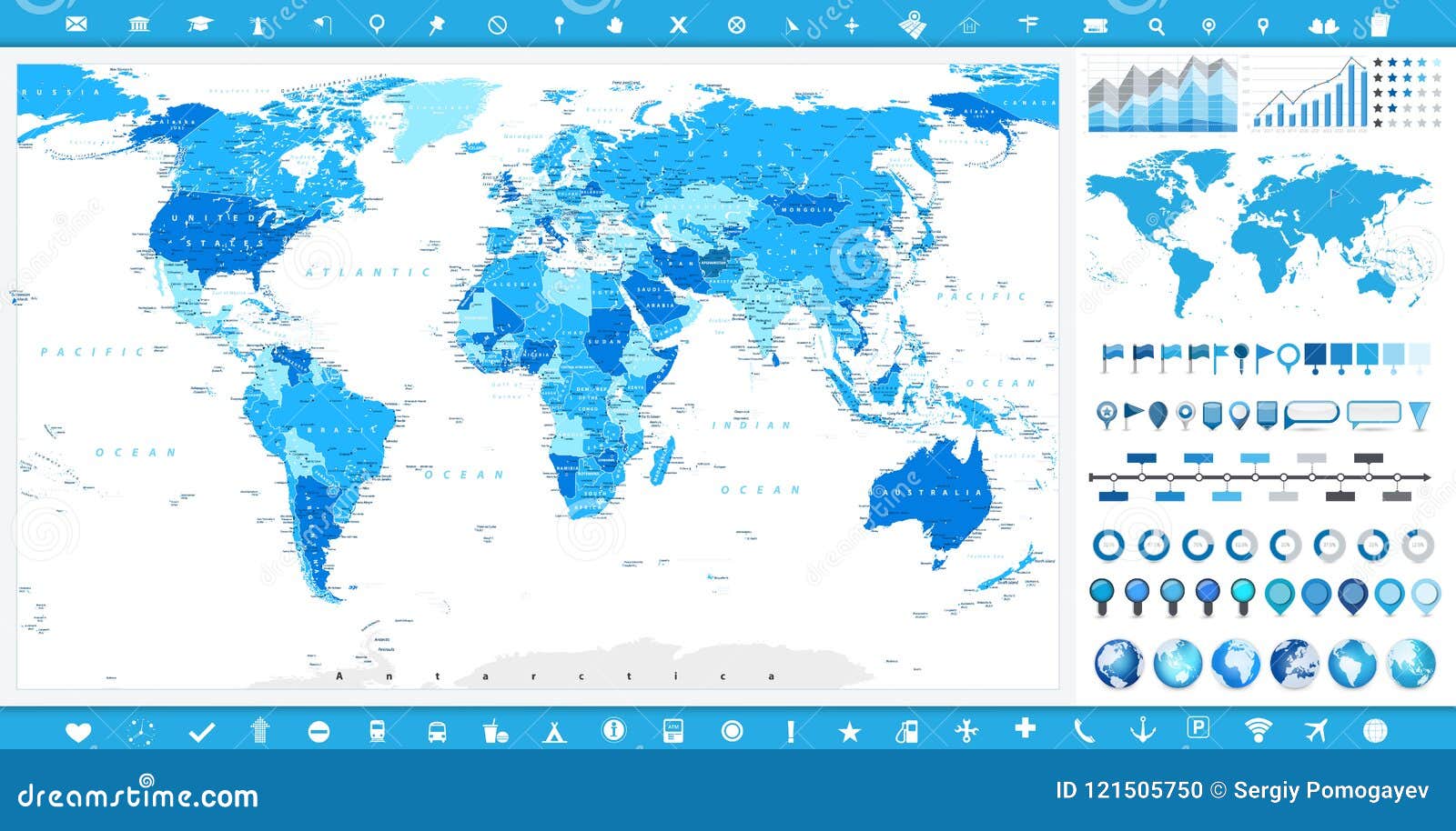 Large World Map and Infographic Elements Stock Vector - Illustration of ...