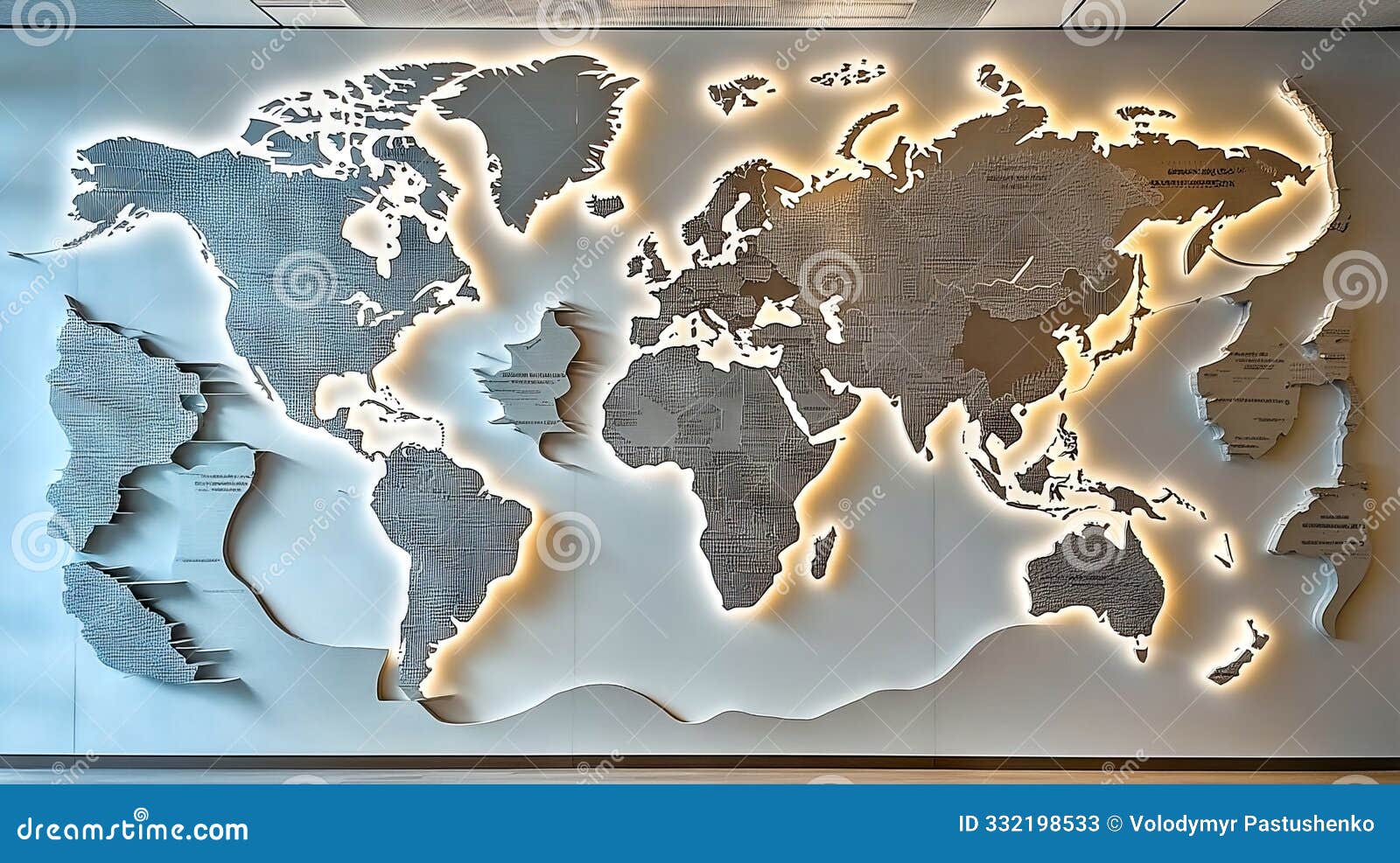 A Large World Map on a Wall in an Office Stock Image - Image of dark ...
