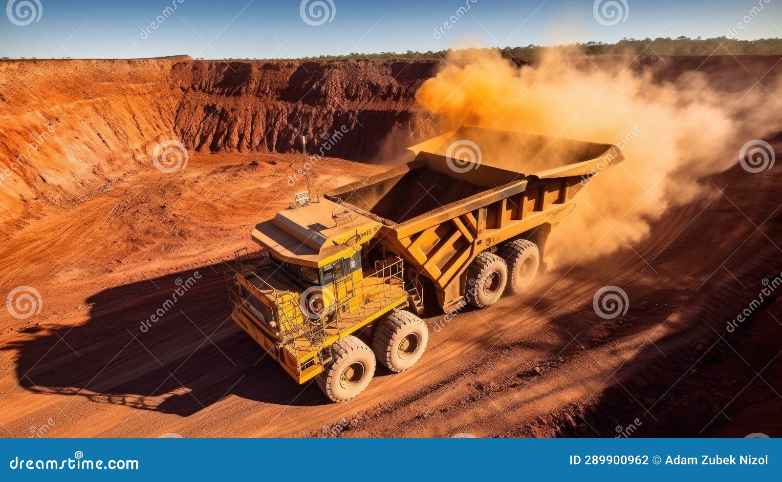 A Large Yellow Dump Truck Driving on a Dirt Road Stock Illustration ...
