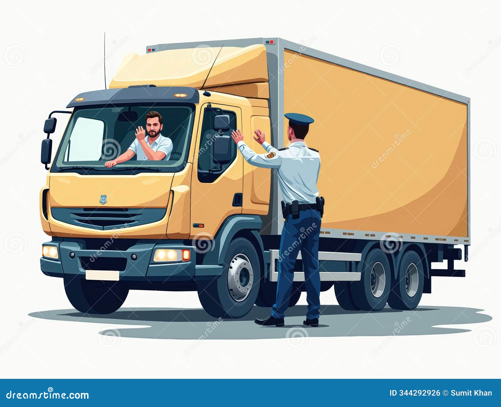 Truck Driver Stopped by Policeman for Inspection Stock Illustration ...
