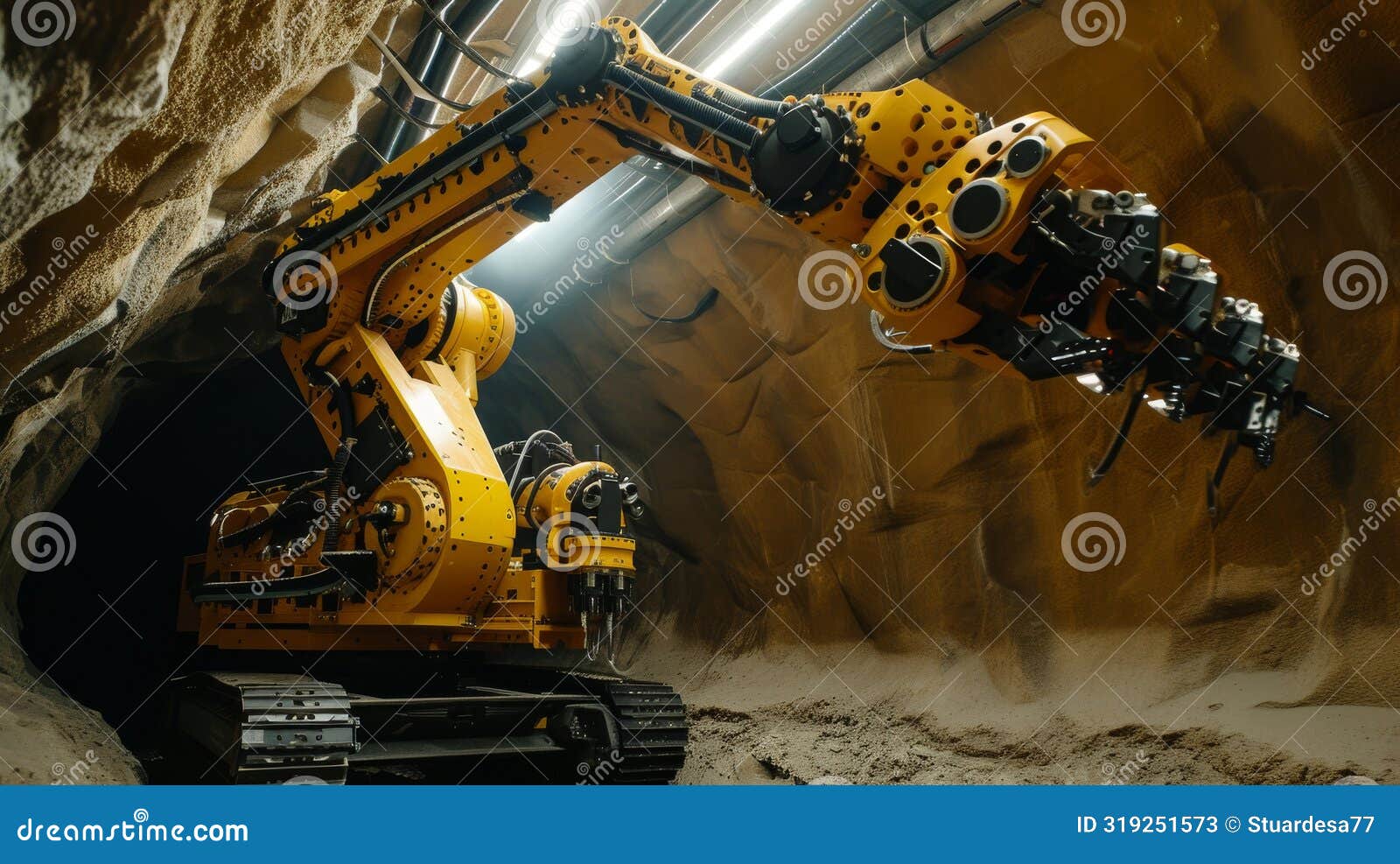 Yellow Robotic Arm Operating in a Cave Stock Image - Image of ...