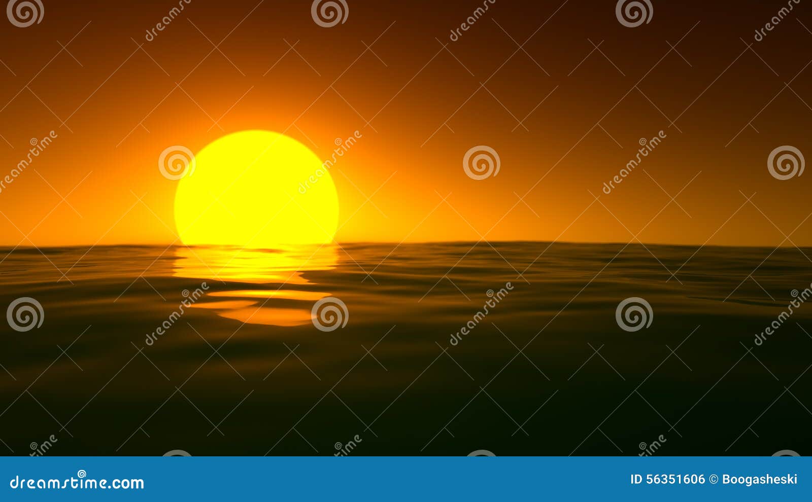 Large Yellow Sun Sets on the Horizon Over the Sea Stock Illustration ...