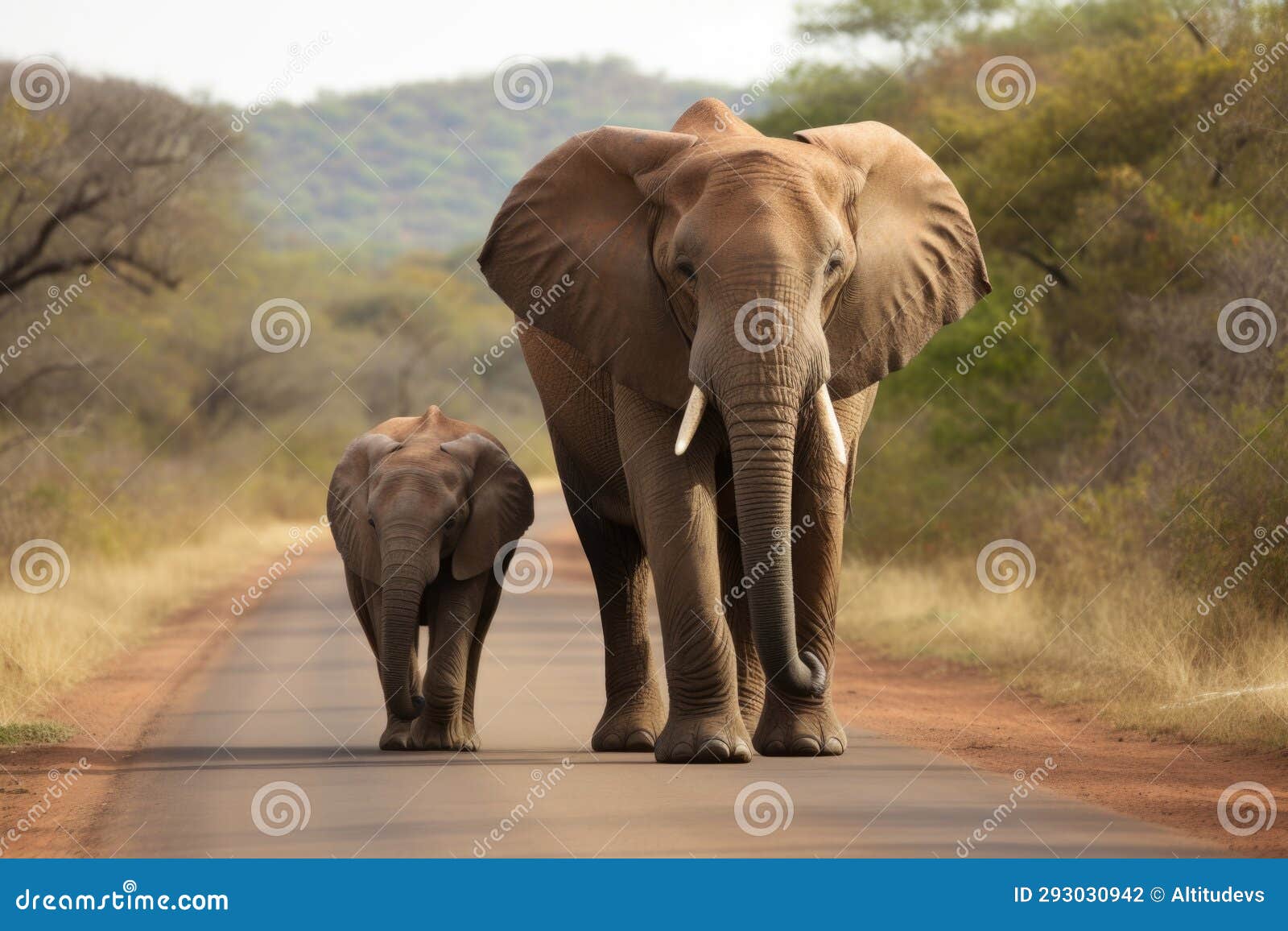 A Larger Elephant Leading a Smaller One with Its Trunk Stock Photo ...