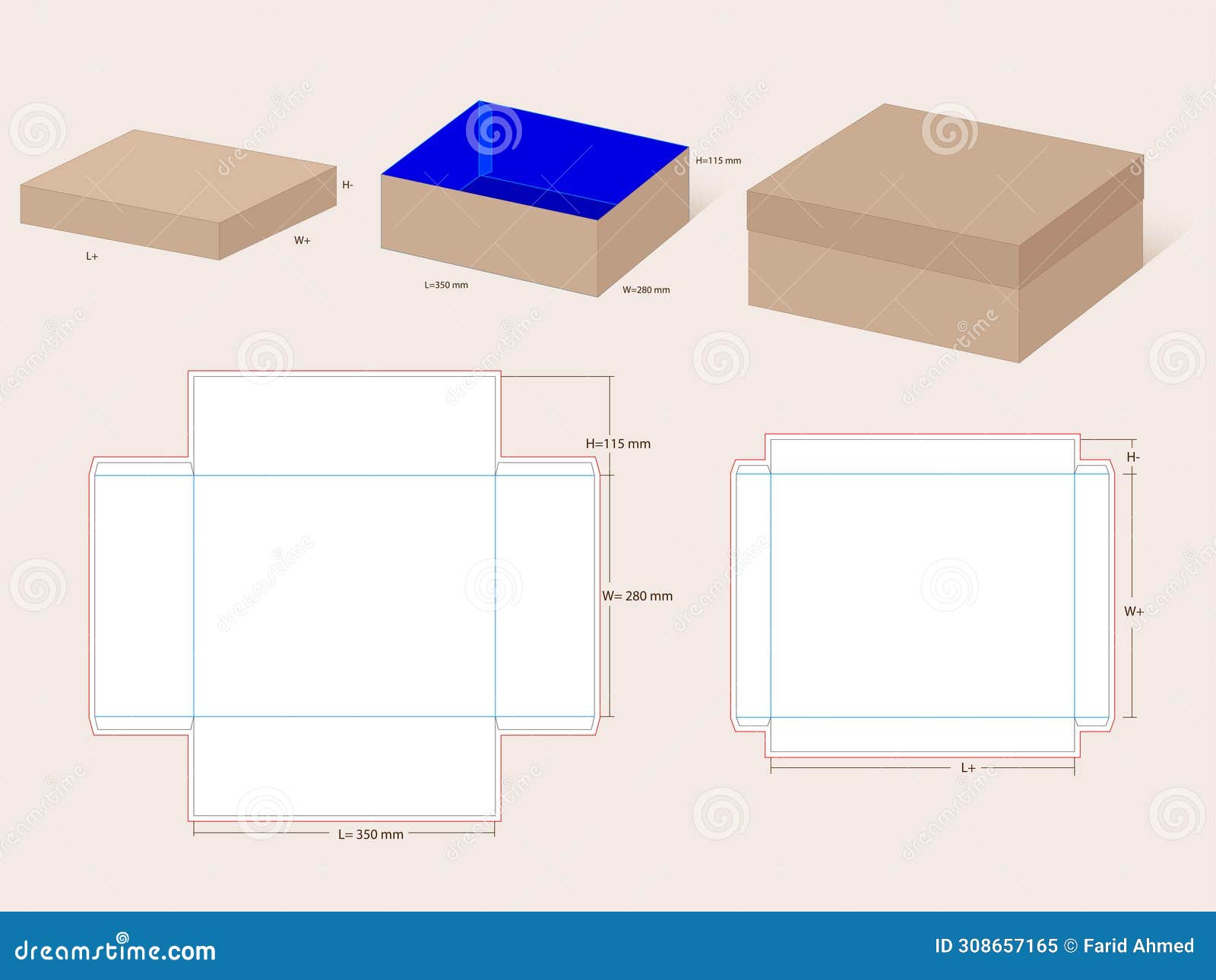 Two Piece Shoe Largest Size Box 3500x115 Mm, Lid H 40mm Dieline ...