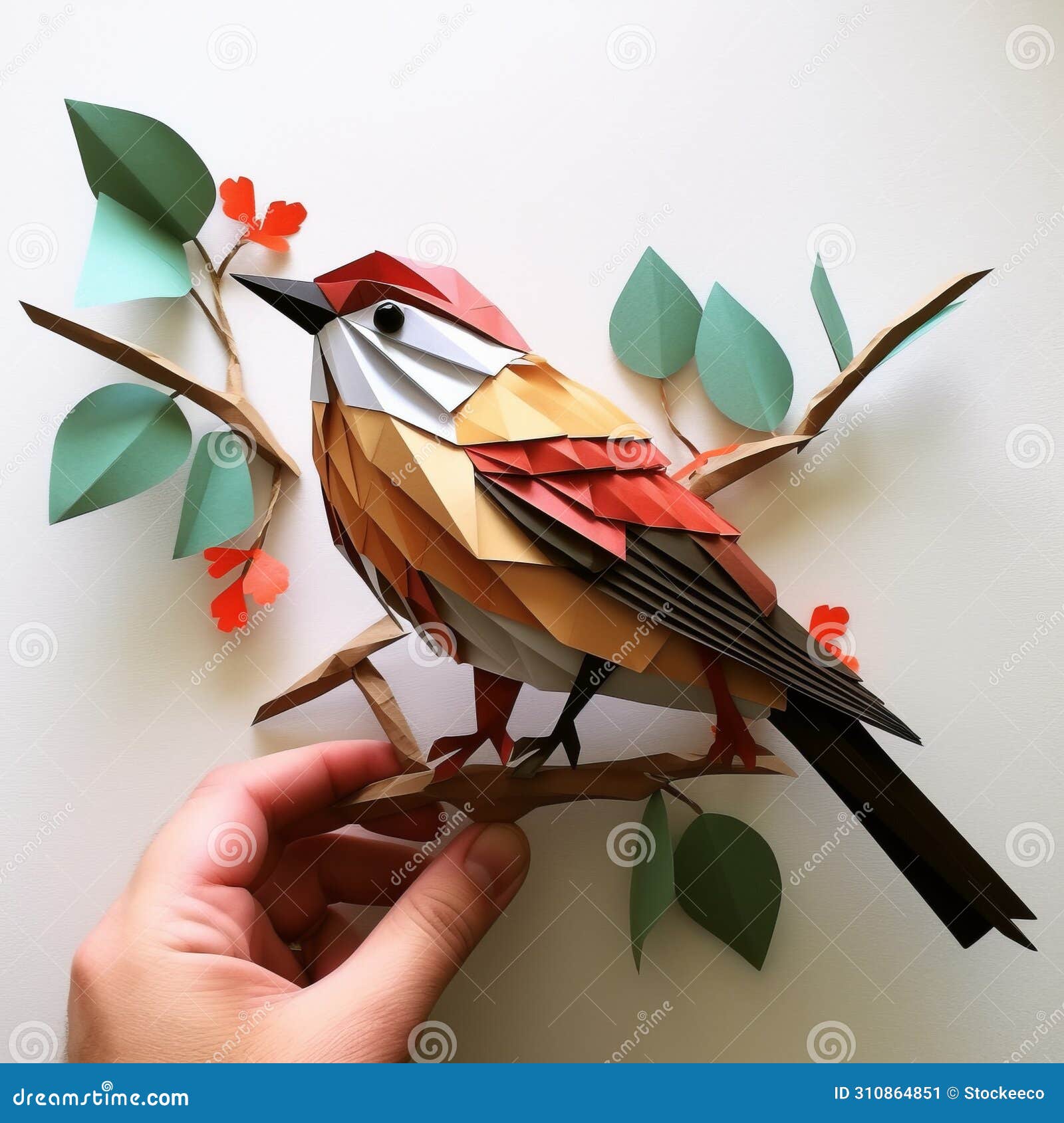 Lark Paper Craft: Polygon Design Perched On Tree Branch Wall Art ...