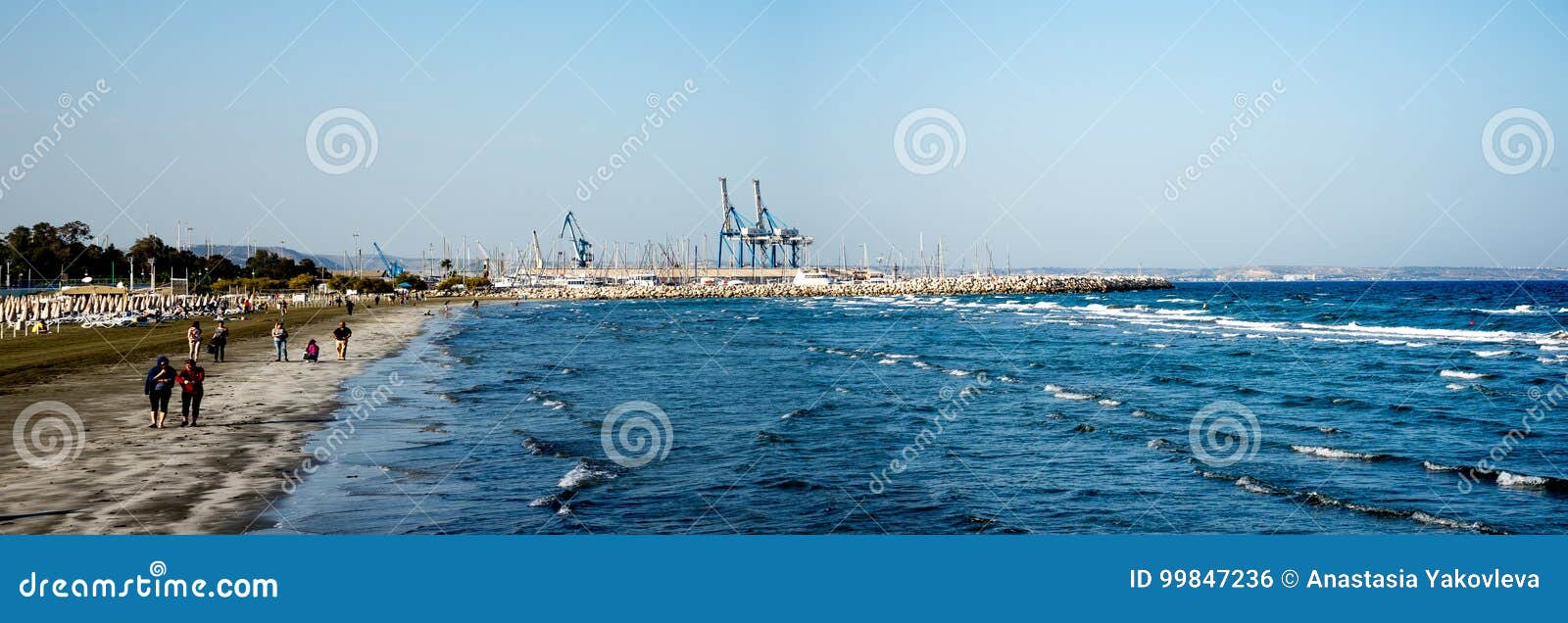 Larnaca Beach View with Port and Marina in a Background Editorial Photo ...