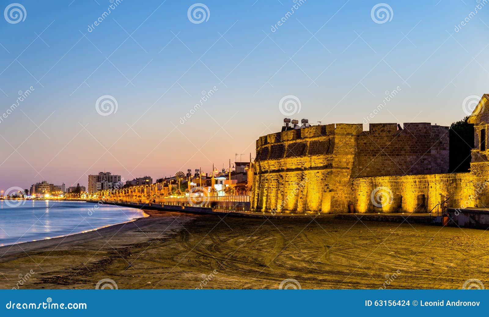 Larnaca Castle On Finikoudes Boulevard In Larnaca At Night, Cyprus ...