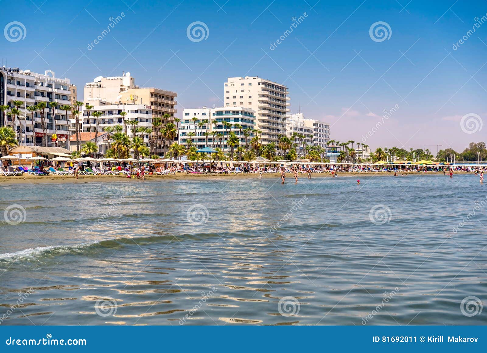LARNACA, CYPRUS - AUGUST 27, 2016: Sea Front, Beach and High Ris ...