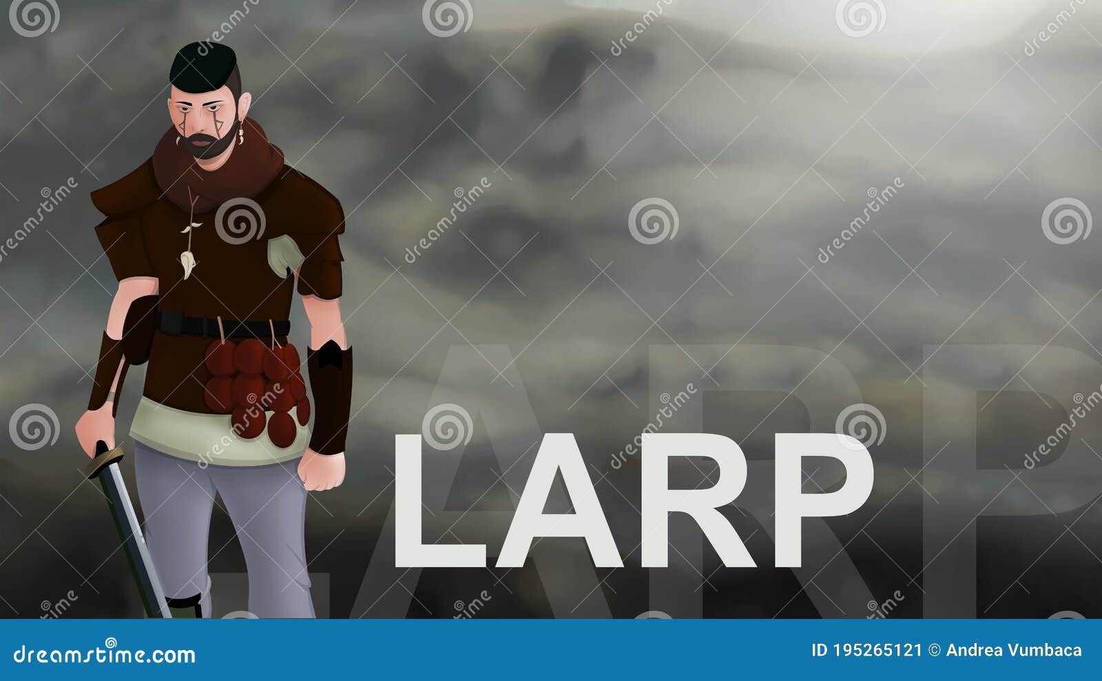 Larp Word Text with Warrior Armed with Sword Viking and Leather Armor ...