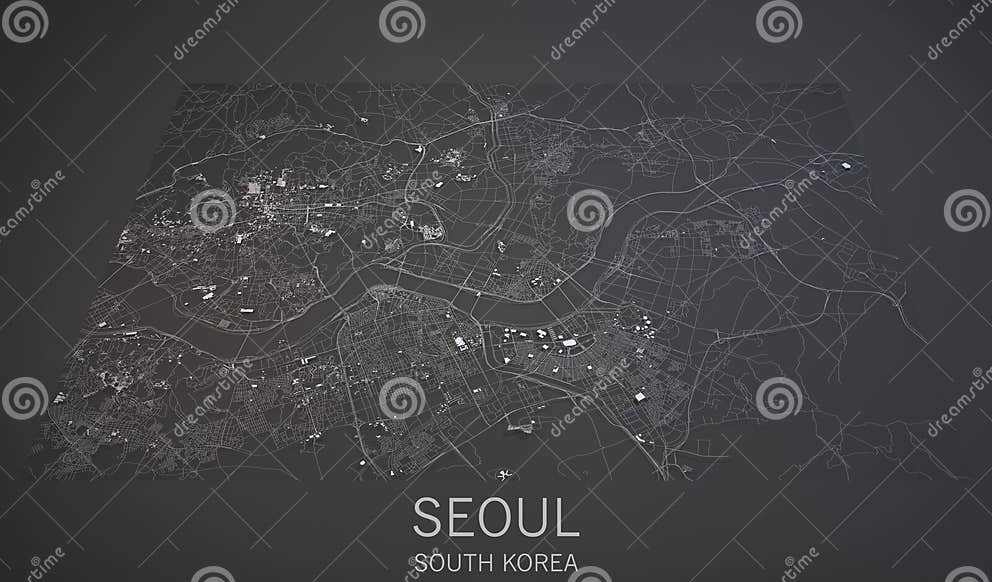 Las Calles Y Los Edificios 3d De Seul Trazan, Corea Del Sur Stock de ...