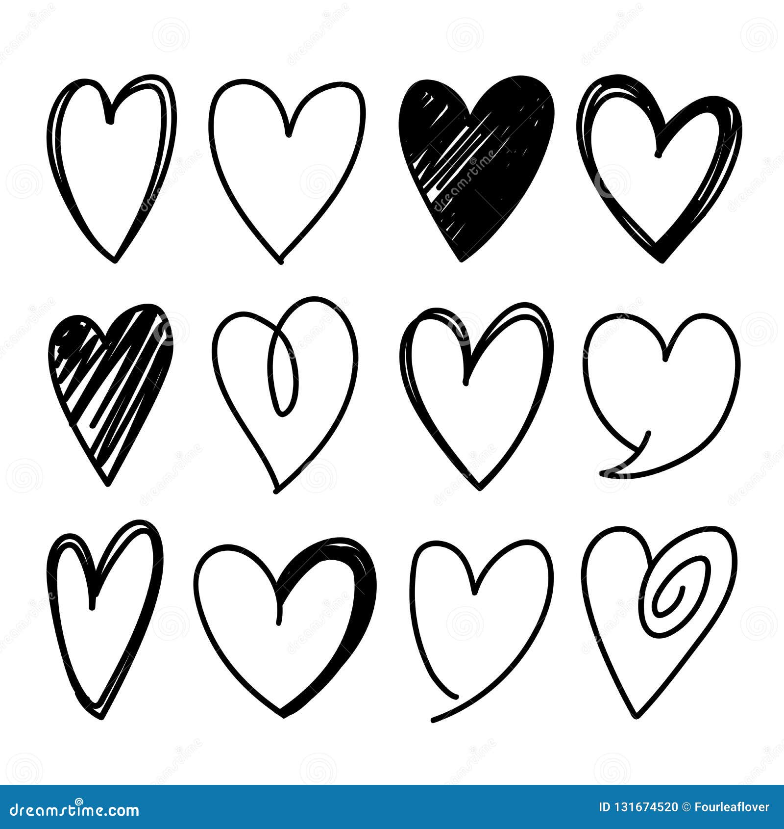 Las Formas Del Corazón Bosquejaron Iconos Del Vector Ilustración del ...