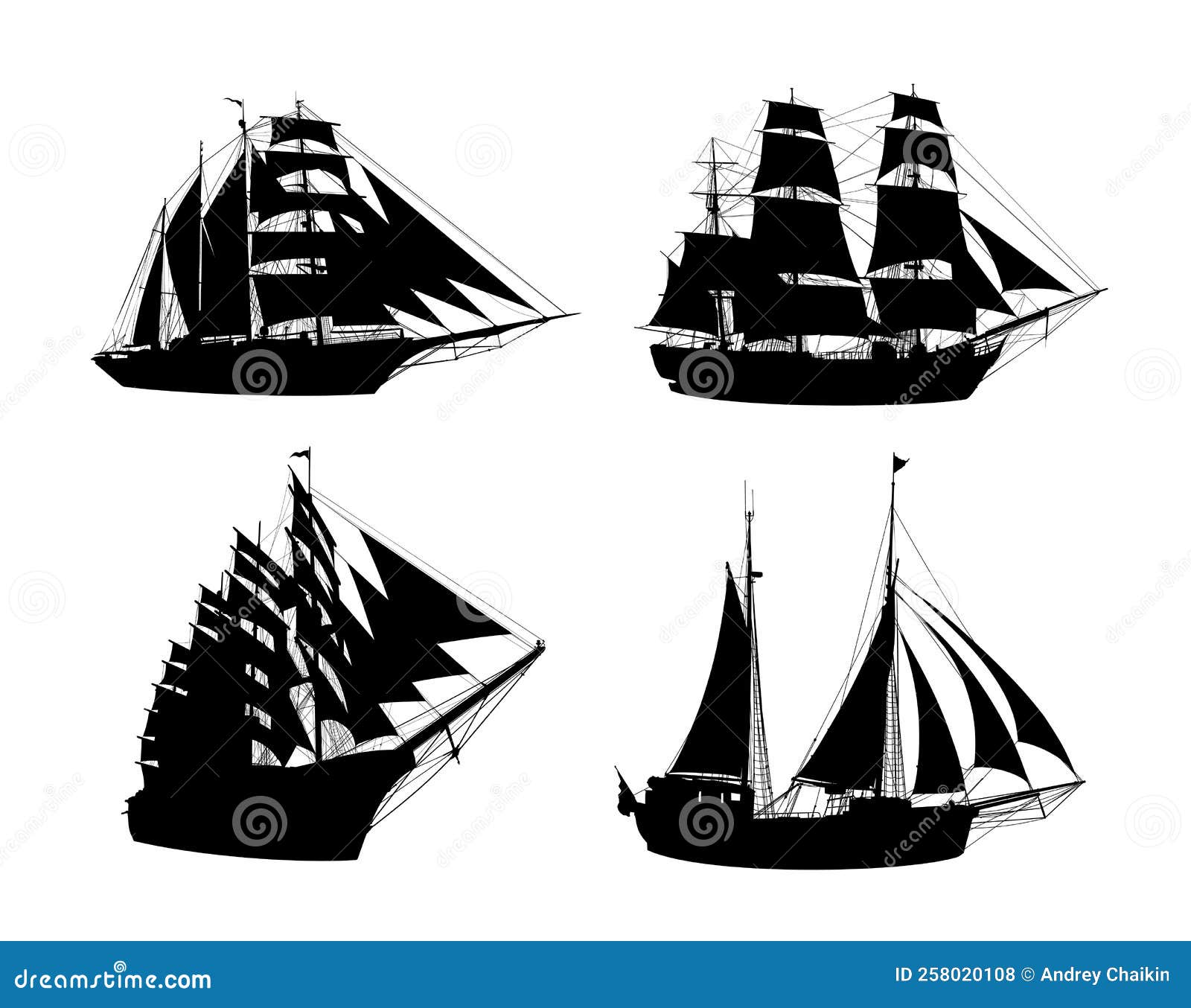 Las siluetas de un velero. ilustración del vector. Ilustración de ...