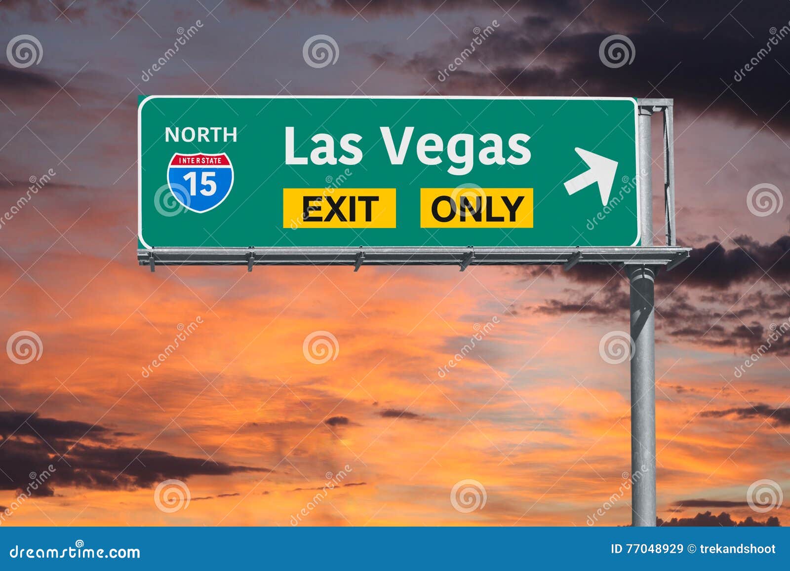 Las Vegas Exit only Highway Sign with Sunrise Sky Stock Image - Image ...