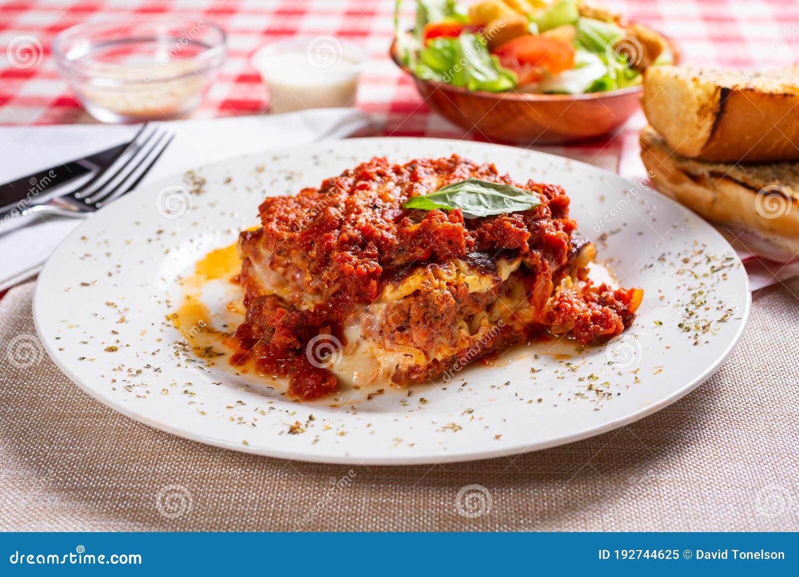 Lasagna dinner stock image. Image of dressing, menu - 192744625