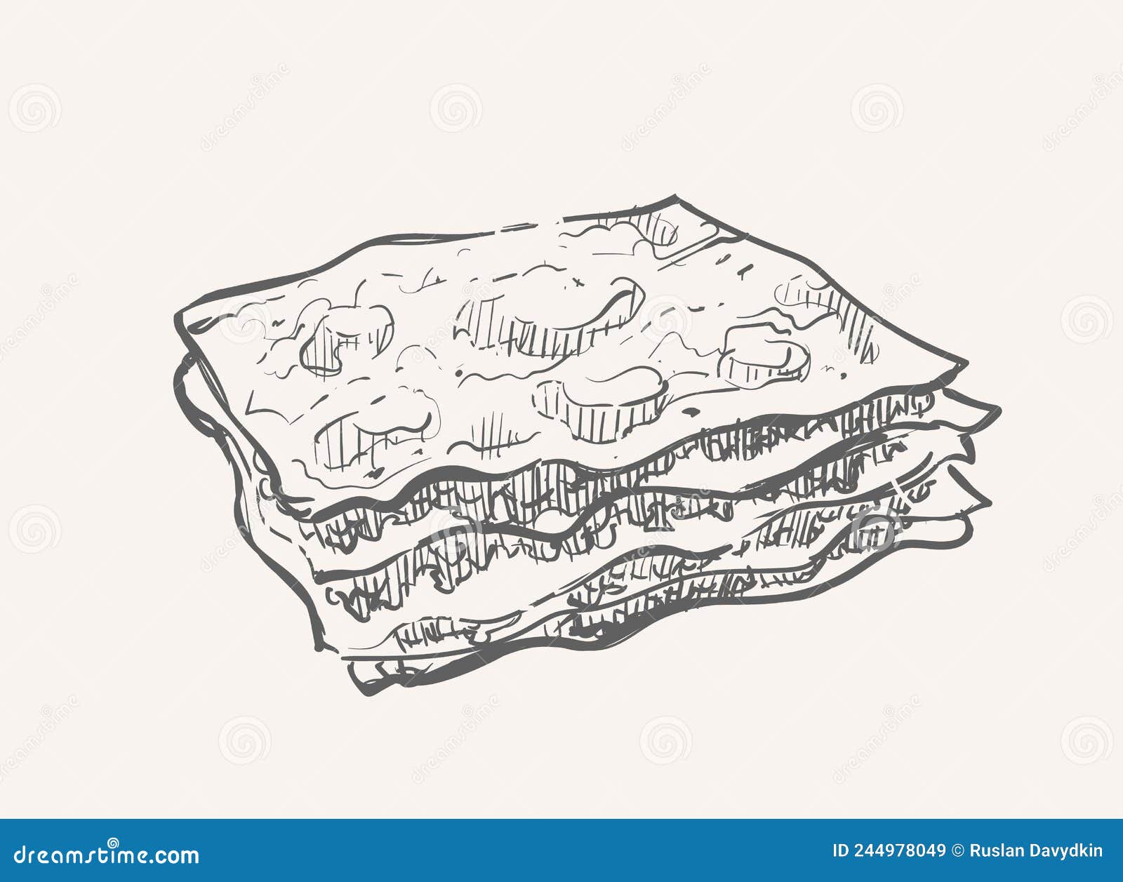 Lasagna Food Sketch Hand Drawn Vector Illustration Stock Vector ...