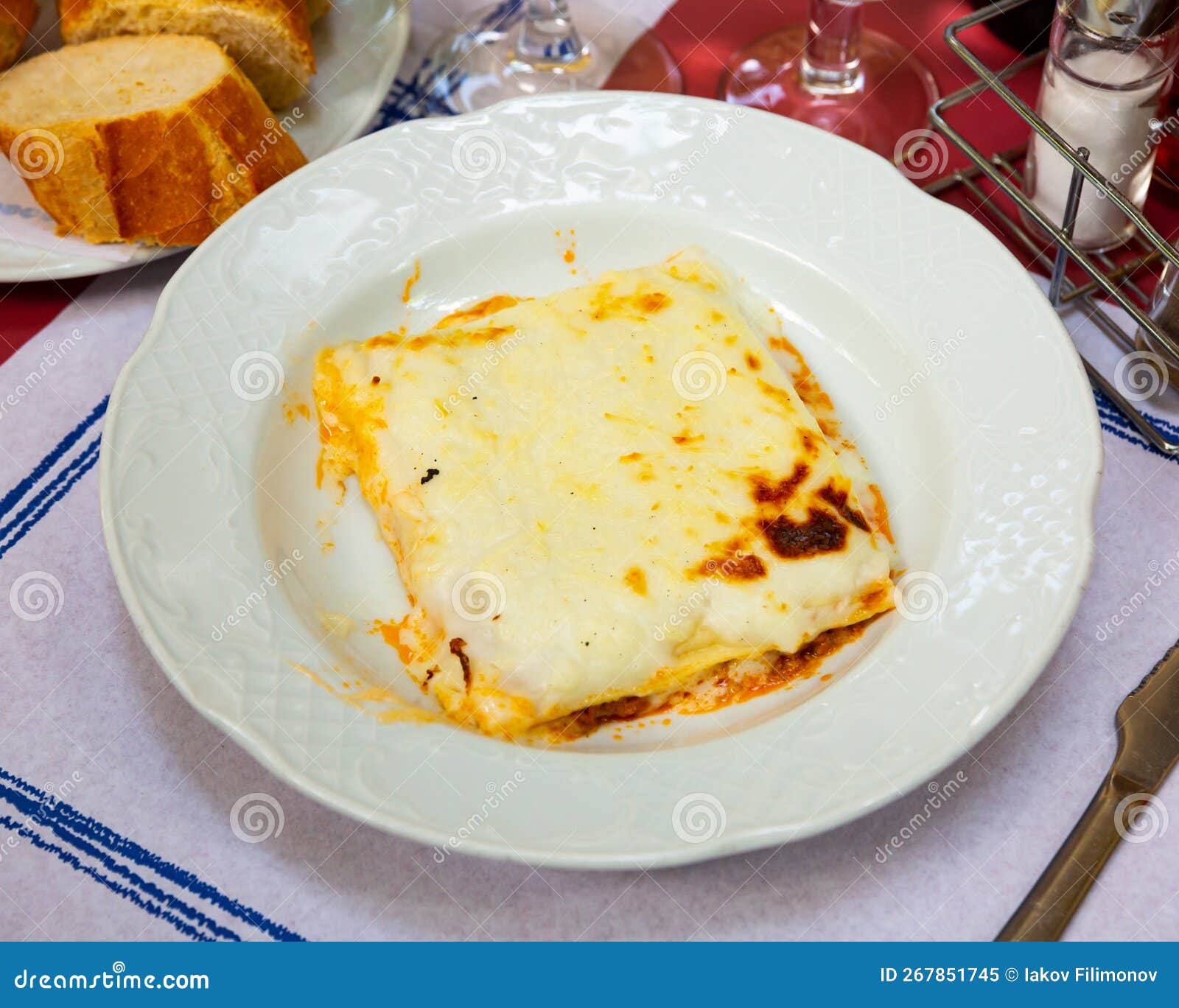 Lasagna on Plate in Restaurant Stock Image - Image of stuffing, italian ...