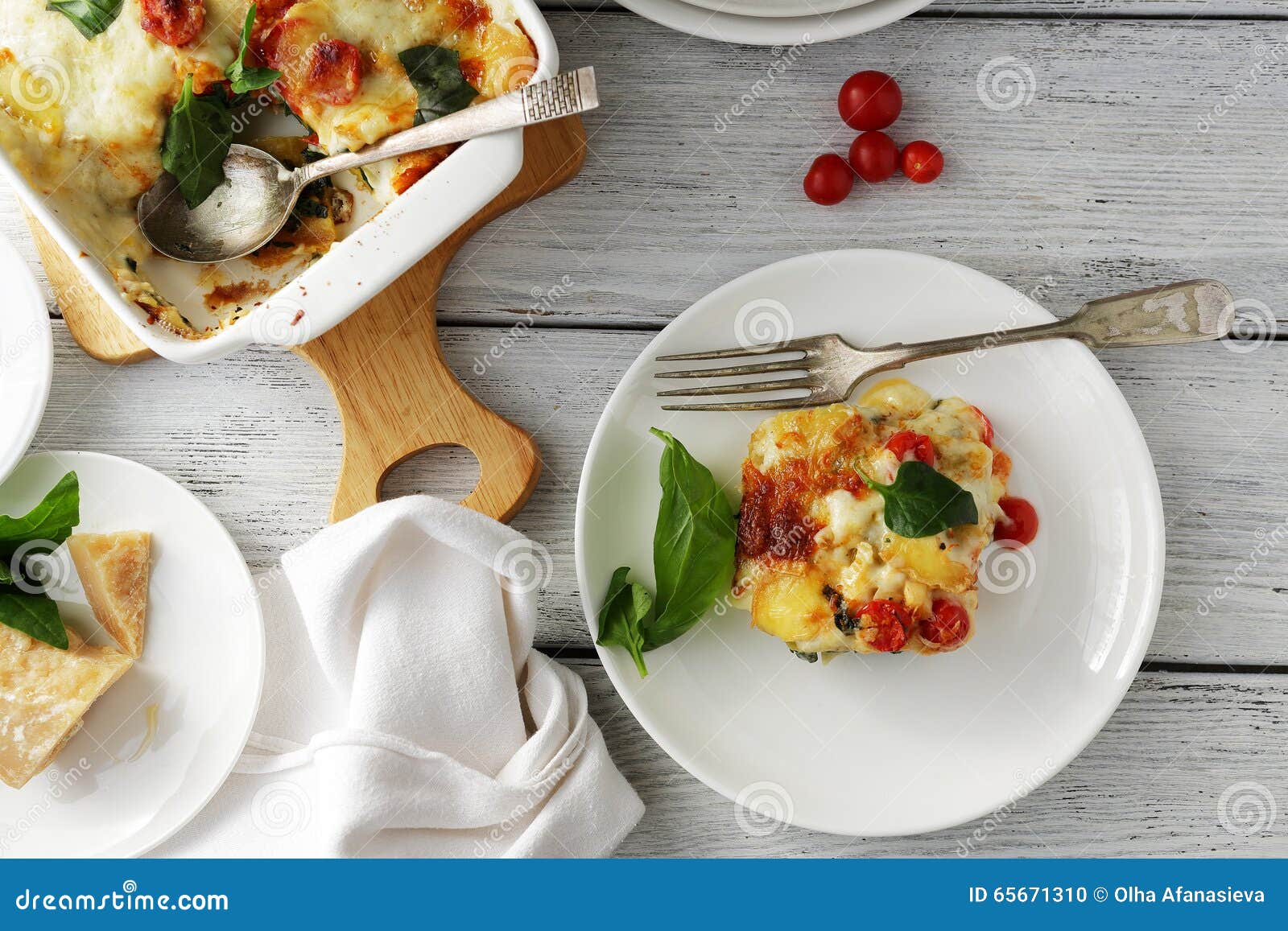 Lasagna on Plate, White Boards Stock Photo - Image of nutrition ...