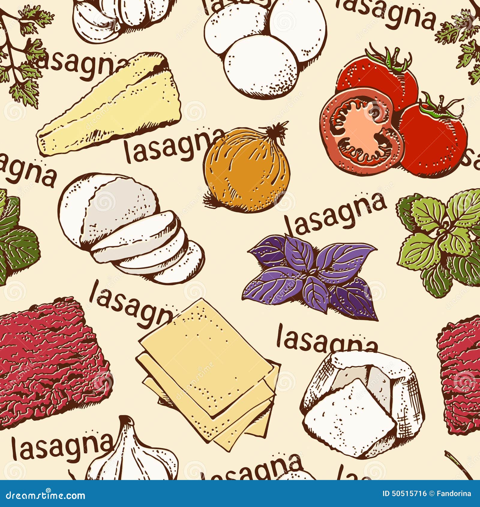 Lasagna seamless pattern stock vector. Illustration of mozzarella ...