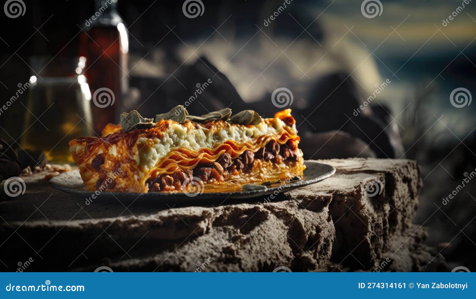 Lasagna on Stone, Blurred Background, Rustic Pub. Generative AI Stock ...
