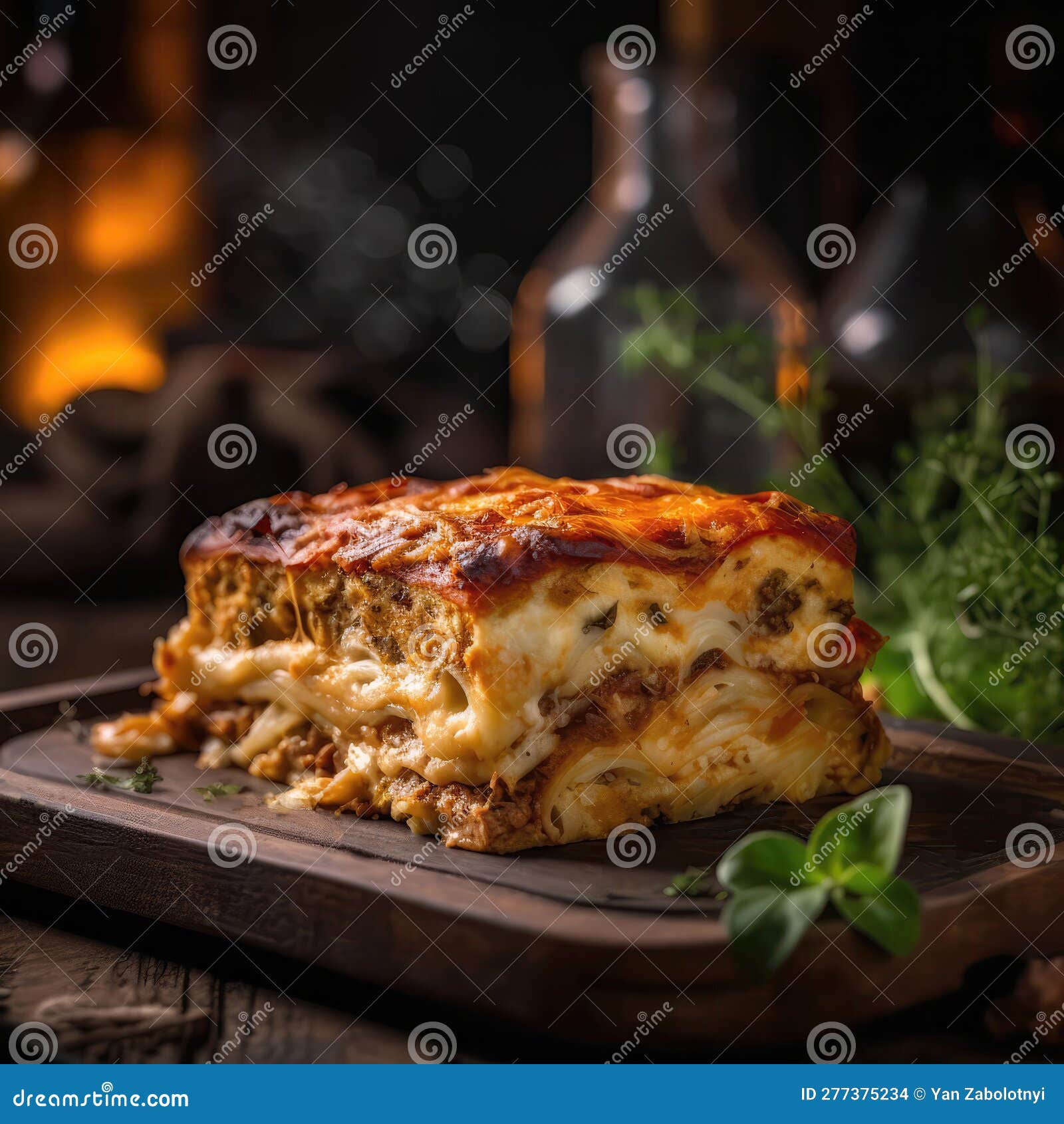 Lasagna on Stone in Rustic Pub. Generative AI Stock Illustration ...