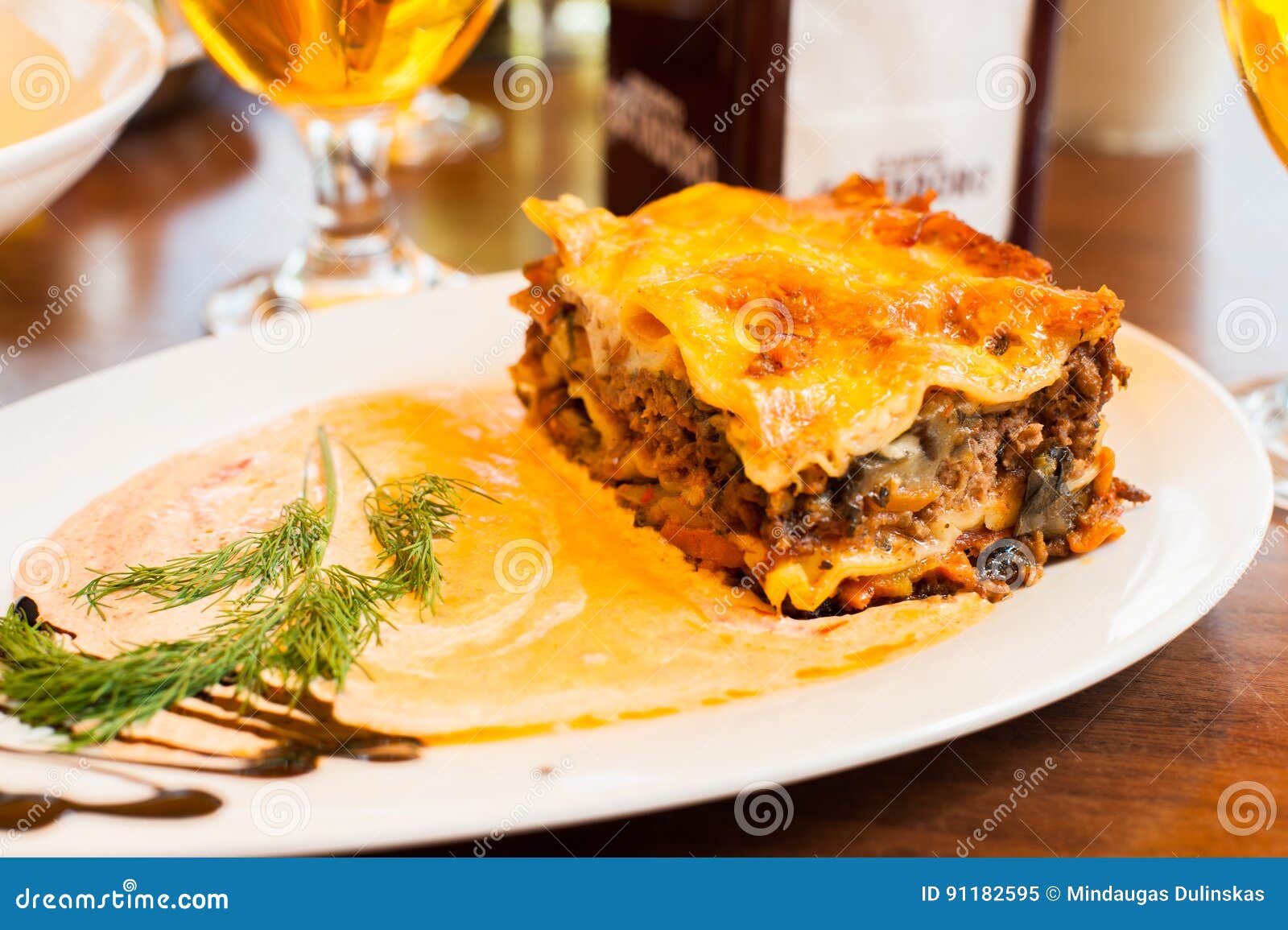 Lasagne food on the table. stock image. Image of baked - 91182595
