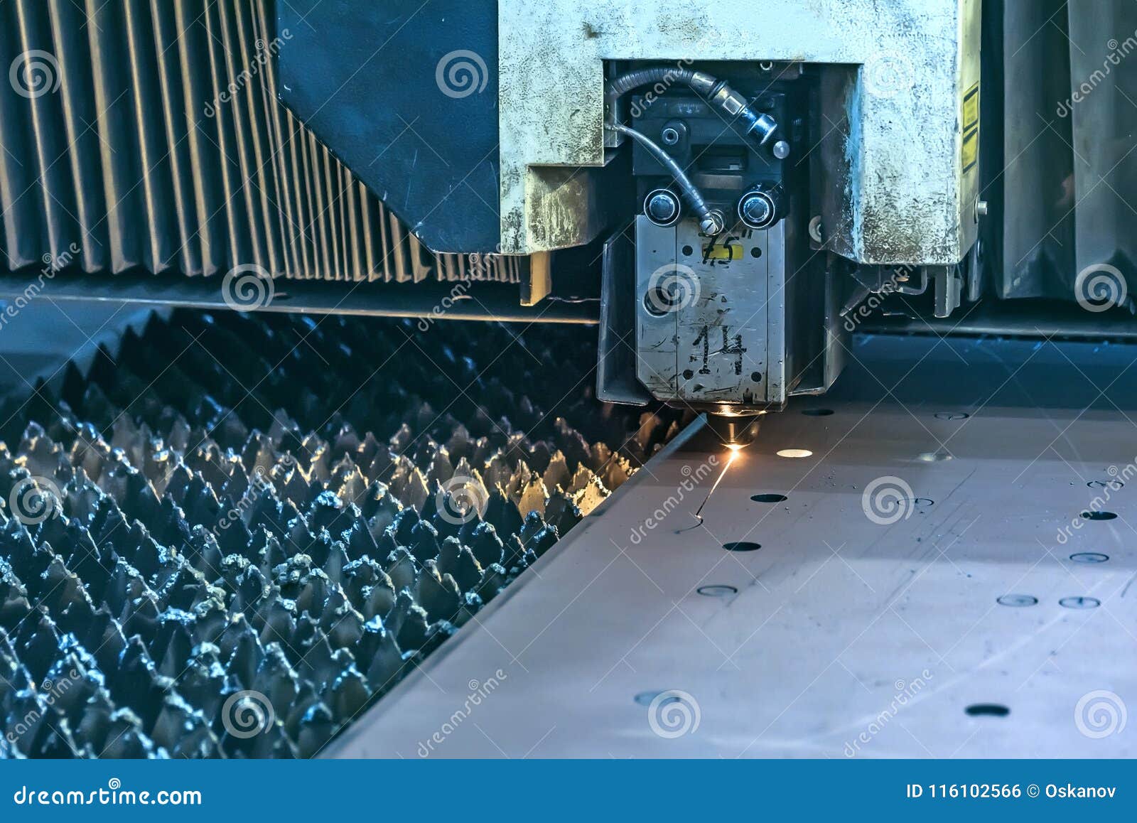 Laser beam cutting machine stock photo. Image of fire - 116102566