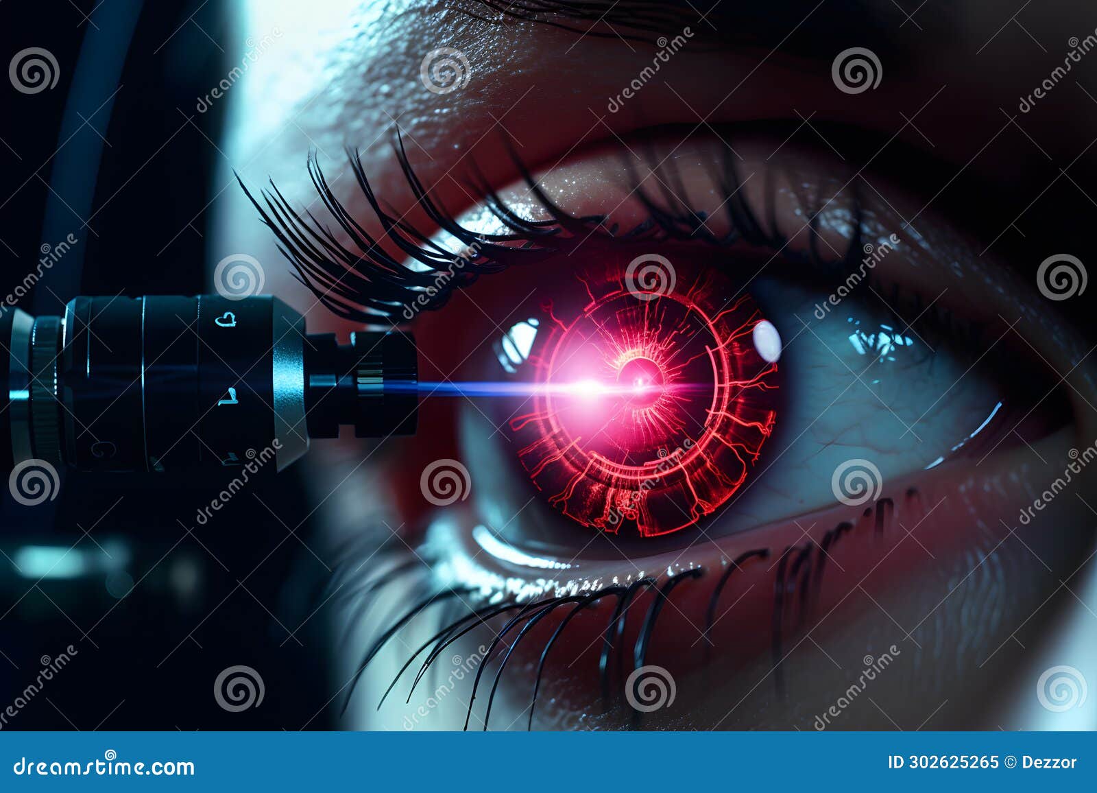 Laser beam in the eye stock image. Image of contact - 302625265