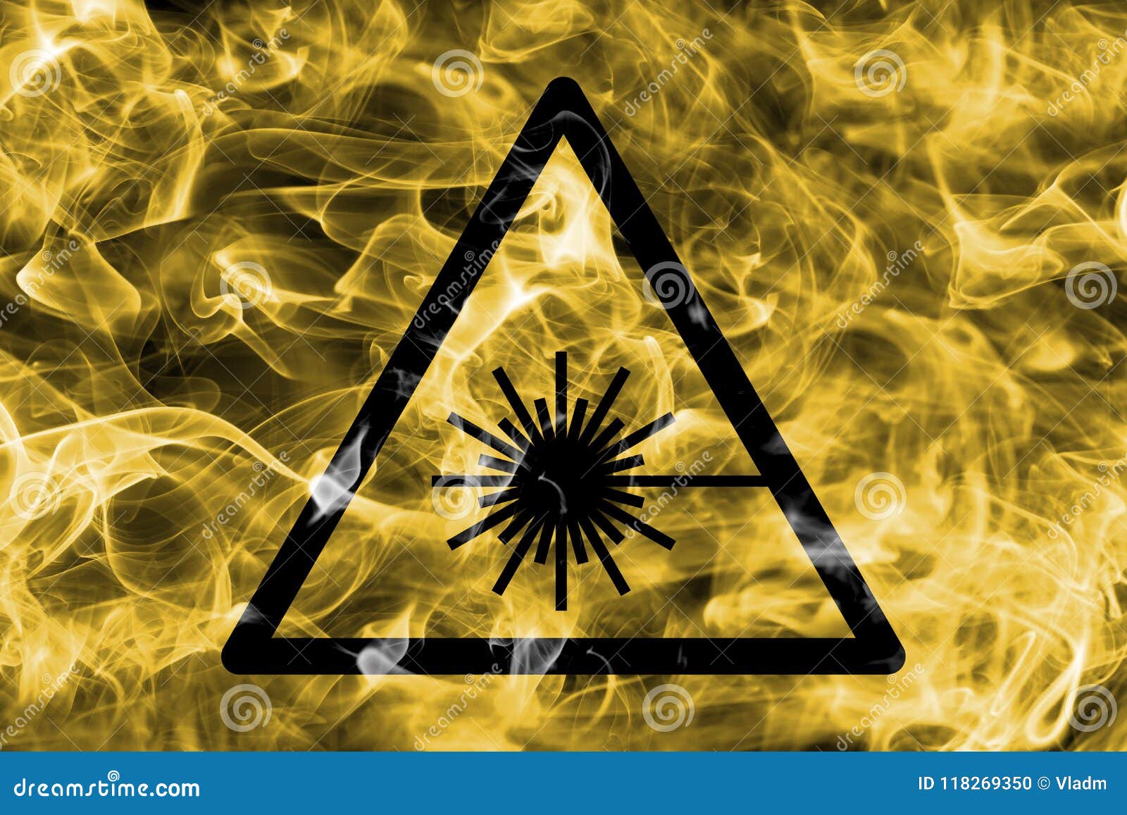 Laser Beam Hazard Warning Smoke Sign. Triangular Warning Hazard Stock ...