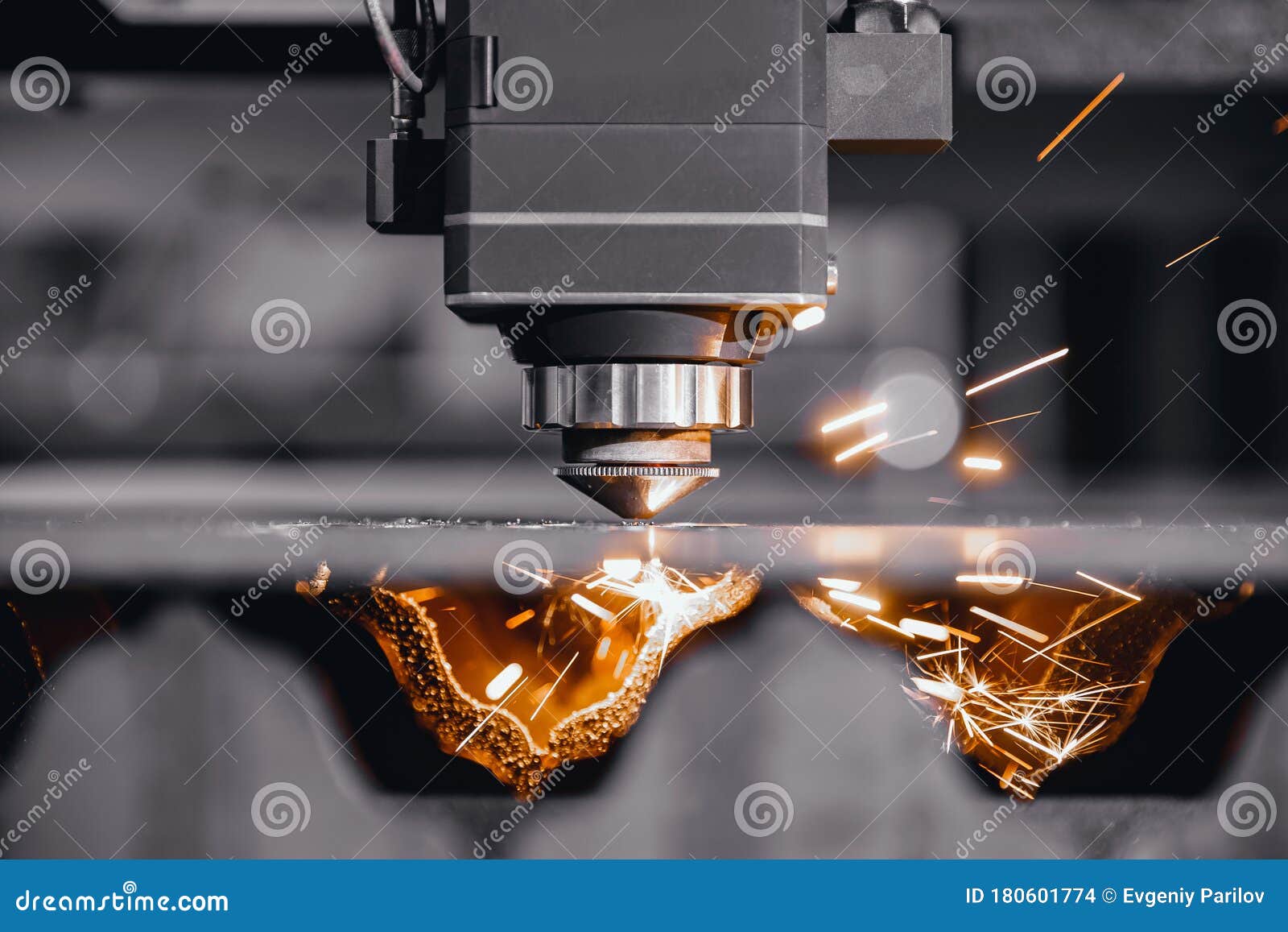Laser CNC Cut of Metal with Light Spark Stock Photo - Image of iron ...