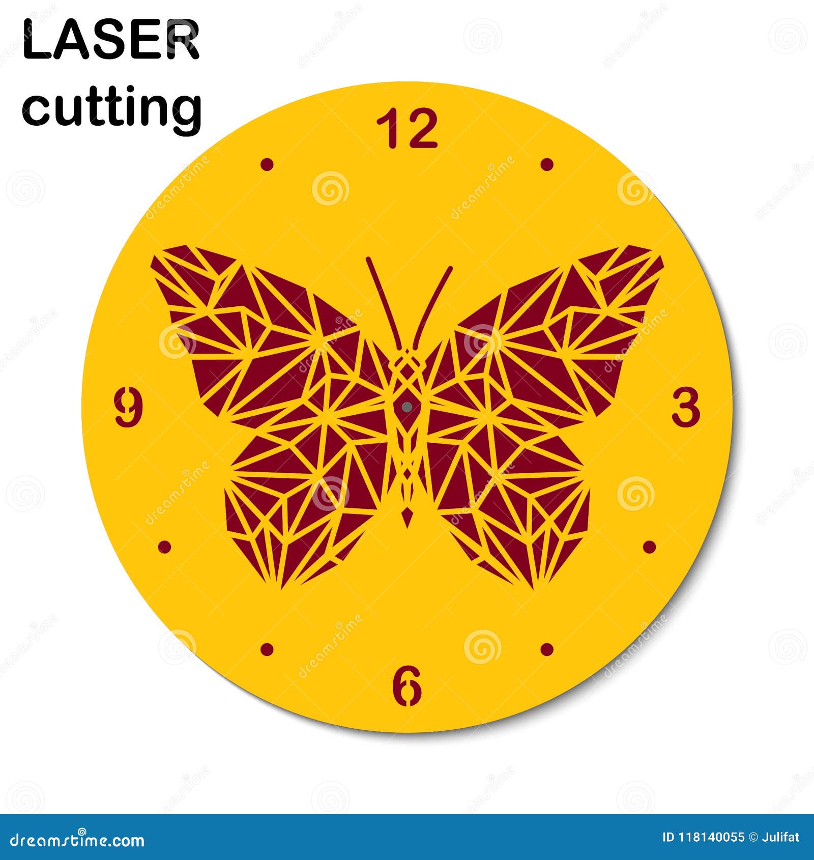 Laser Cut Clock with Low-poly Butterfly for Interior. Template Laser ...