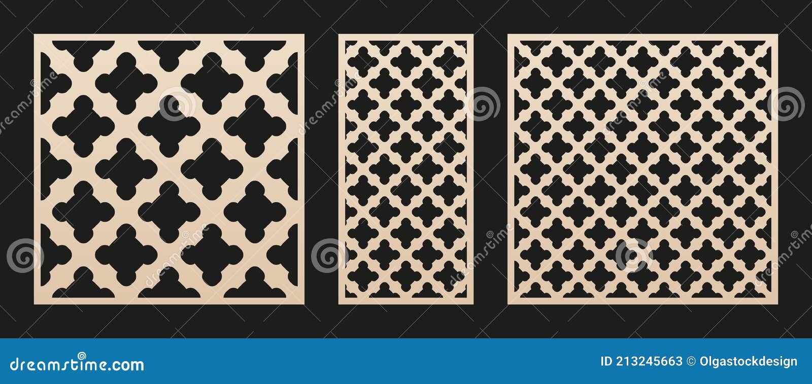 Laser Cut Panel Set. Floral Grid Pattern. Vector Template. Aspect Ratio ...