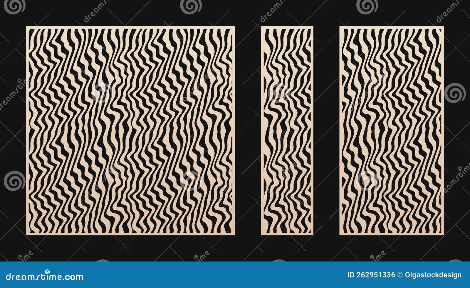 Laser Cut Panel Set. Modern Vector Cnc Stencil with Abstract Wavy Lines ...