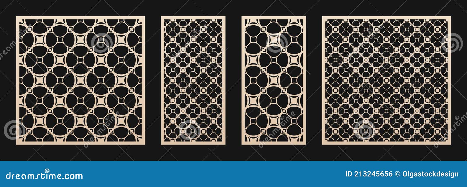 Laser Cut Panel Set. Oriental Style Vector Grid Pattern. Aspect Ratio 1 ...
