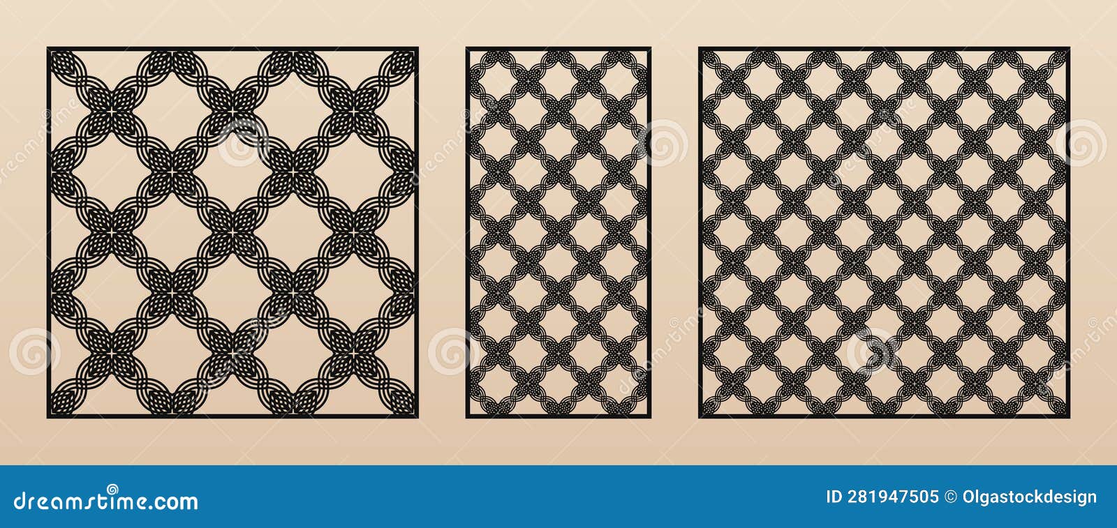 Laser Cut Panels Set. Vector CNC Cutting Template with Floral Mesh ...