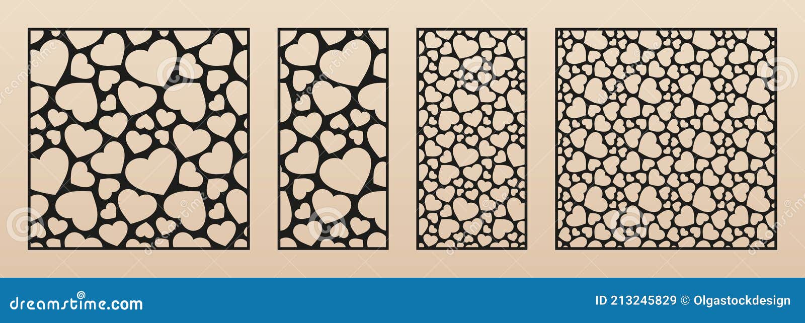 Laser Cut Patterns with Hearts. Vector Template. Aspect Ratio 1:1, 1:2 ...