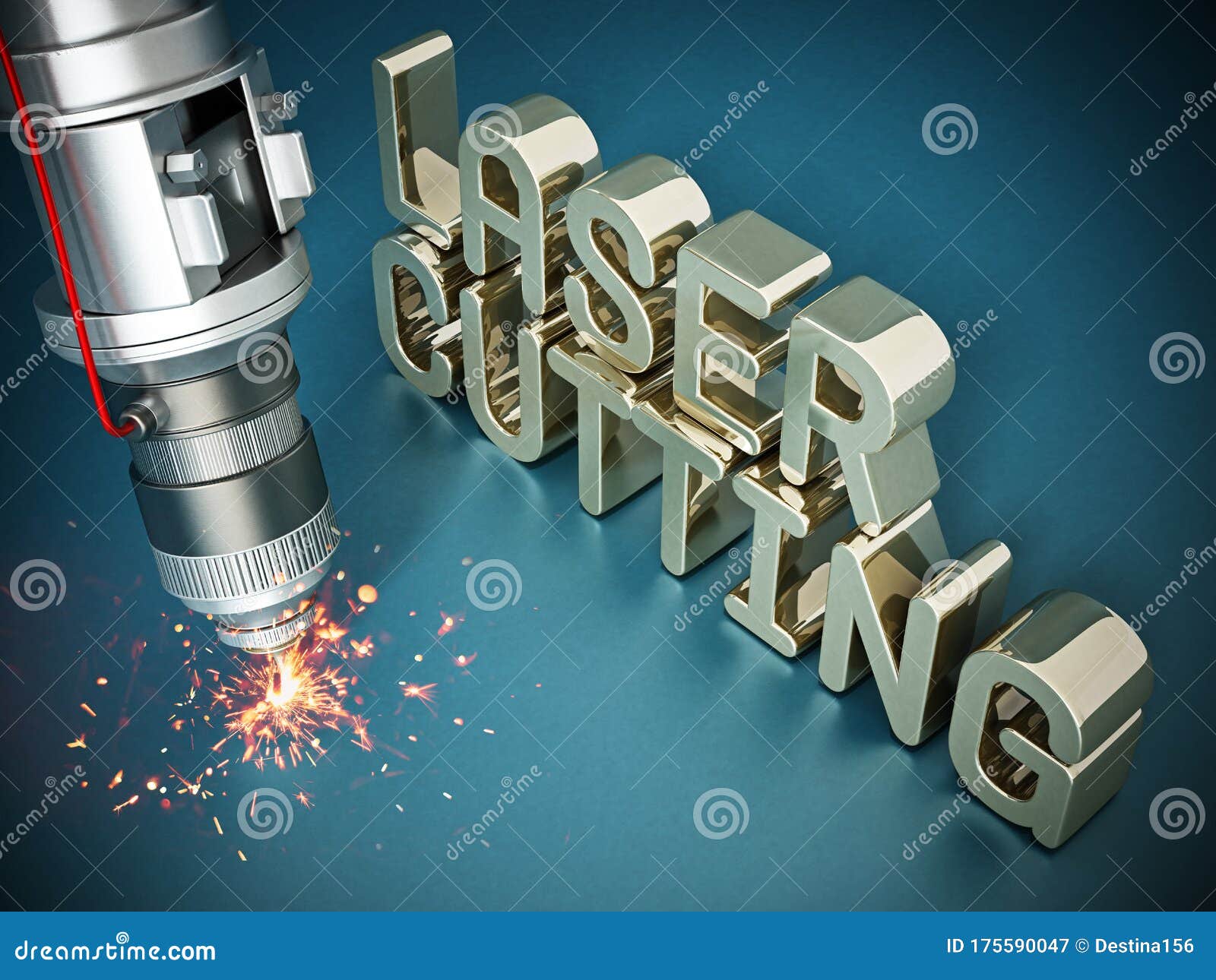 Laser Cutter with Sparks on Laser Cutting Text. 3D Illustration Stock ...