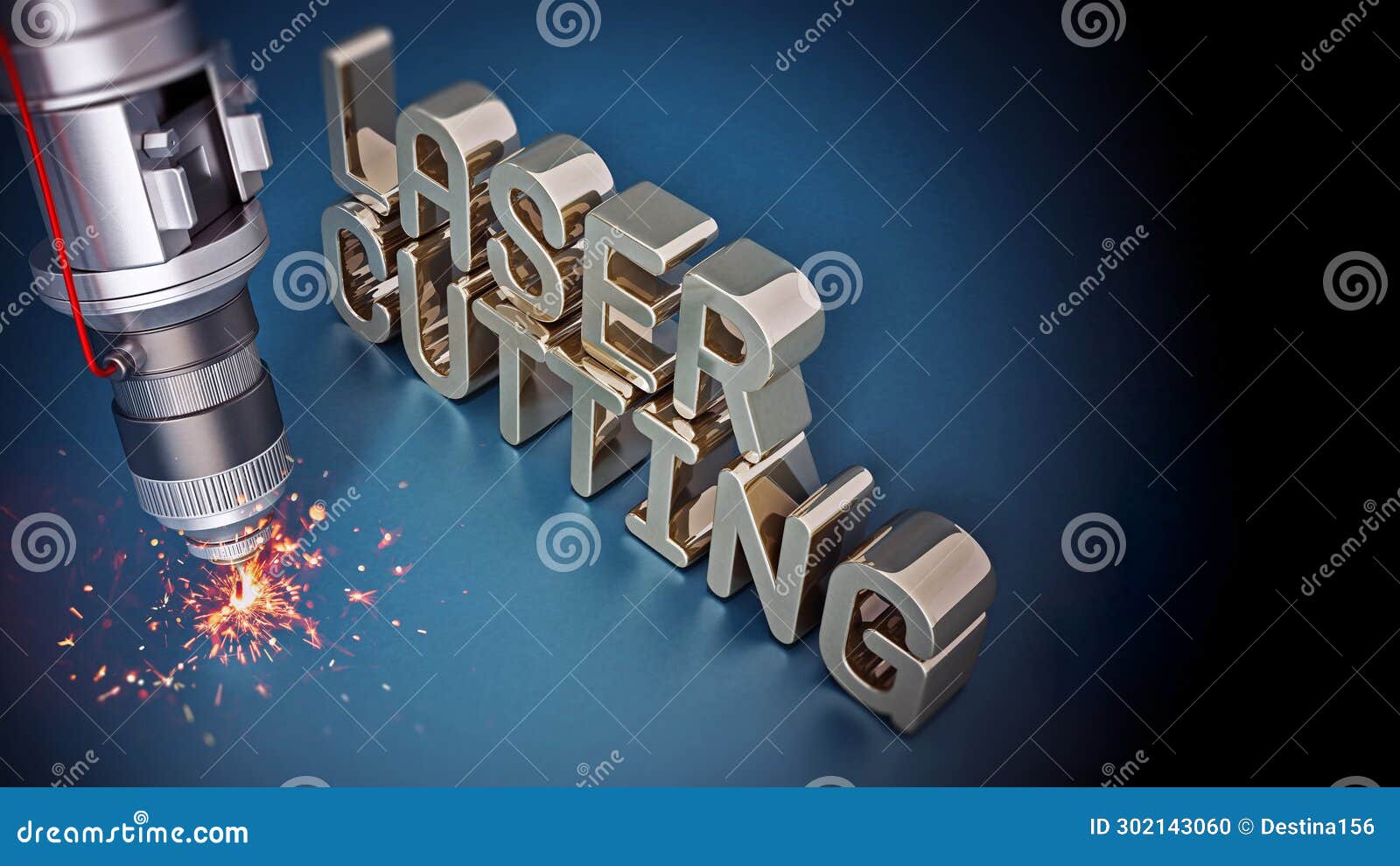 Laser Cutter with Sparks on Laser Cutting Text. 3D Illustration Stock ...
