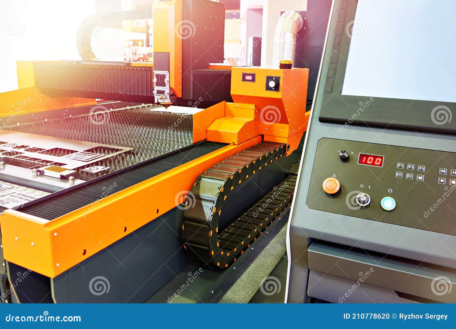 Laser cutting machine stock photo. Image of screen, steel - 210778620