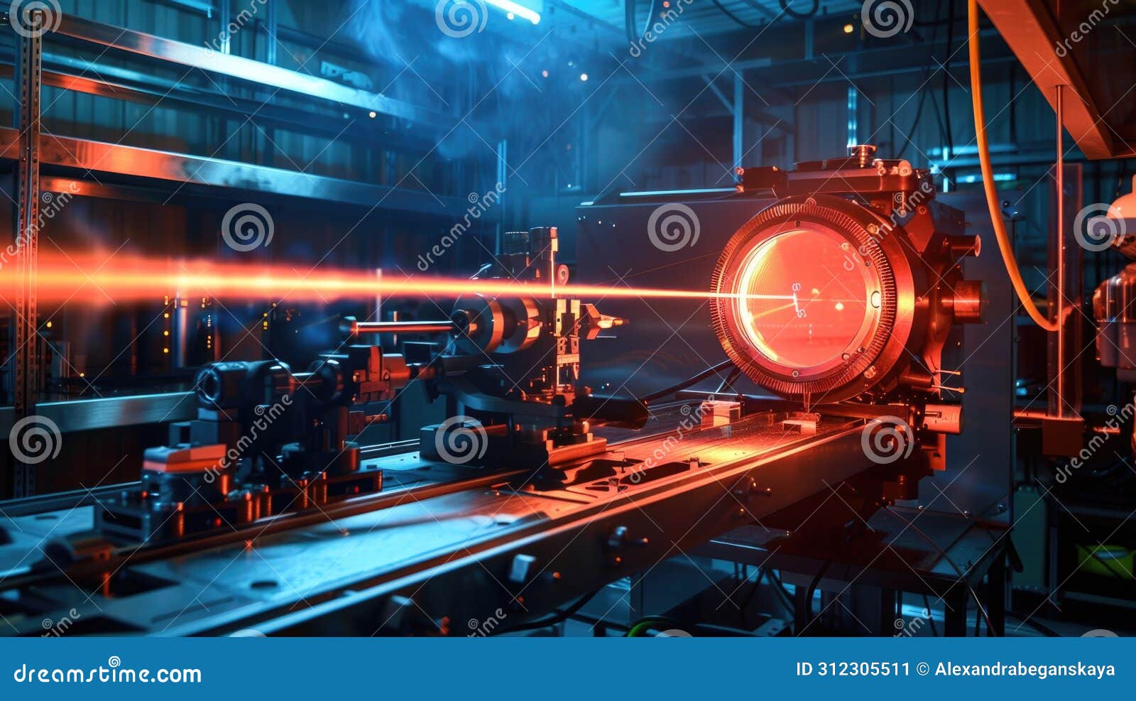 Laser Cutting Machine in Operation with Bright Red Light in Industrial ...