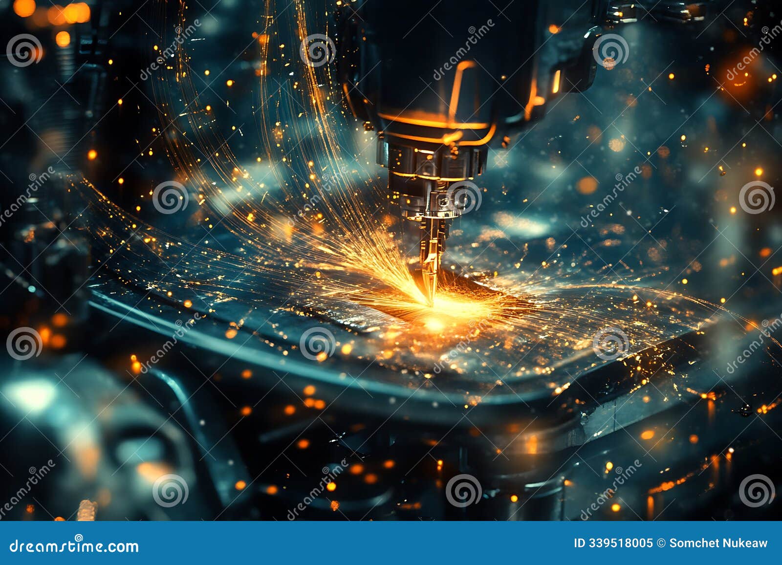 Laser Cutting Machine Operation Creating Sparks and Bright Light Stock ...