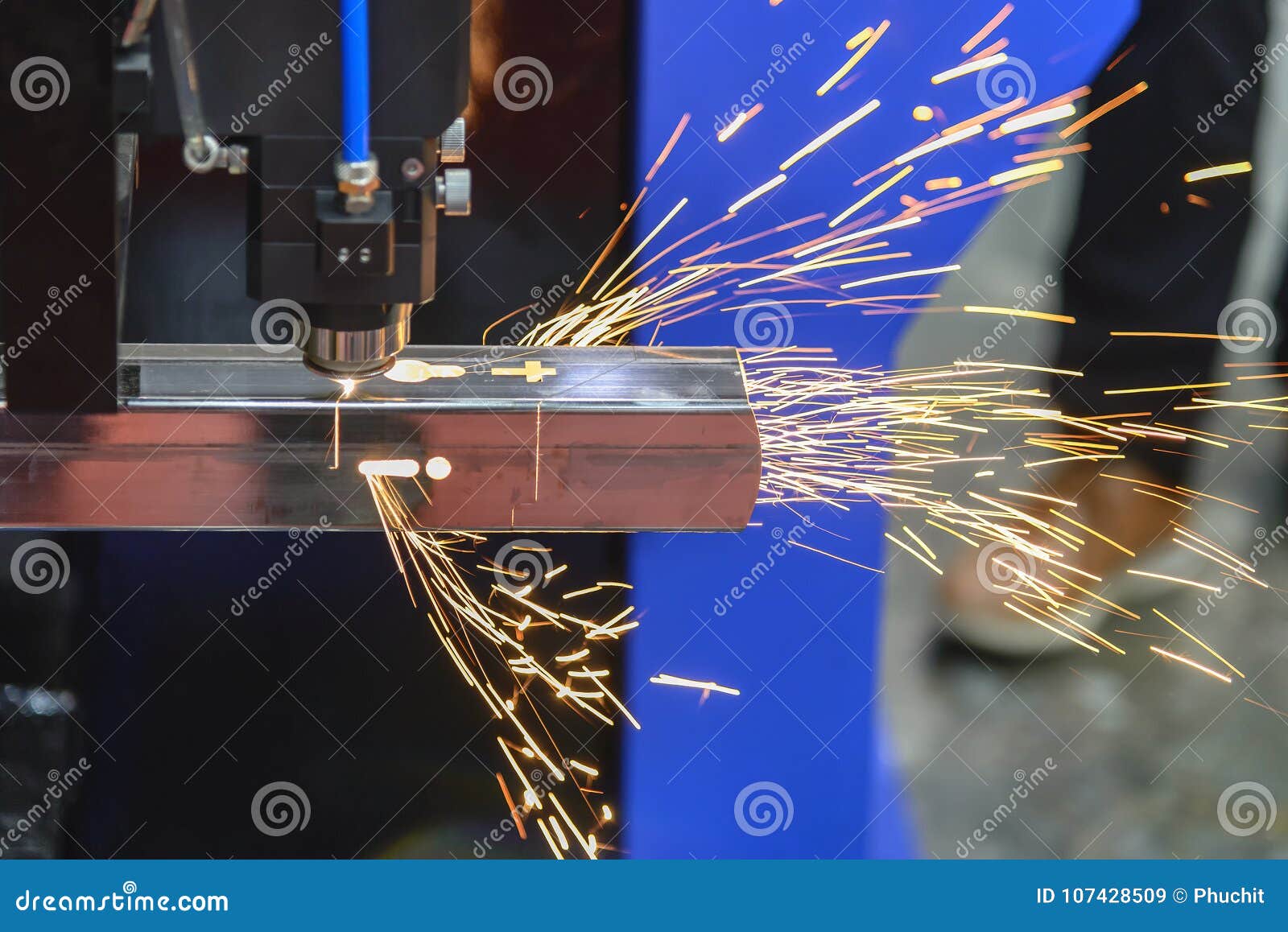 The Laser Cutting Machine Cutting the Stainless Square Tube Stock Image ...